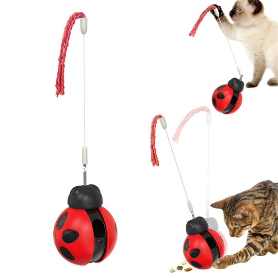 Weighted Beetle Cat Puzzle Toy, Interactive Treat Dispenser with Teaser ...