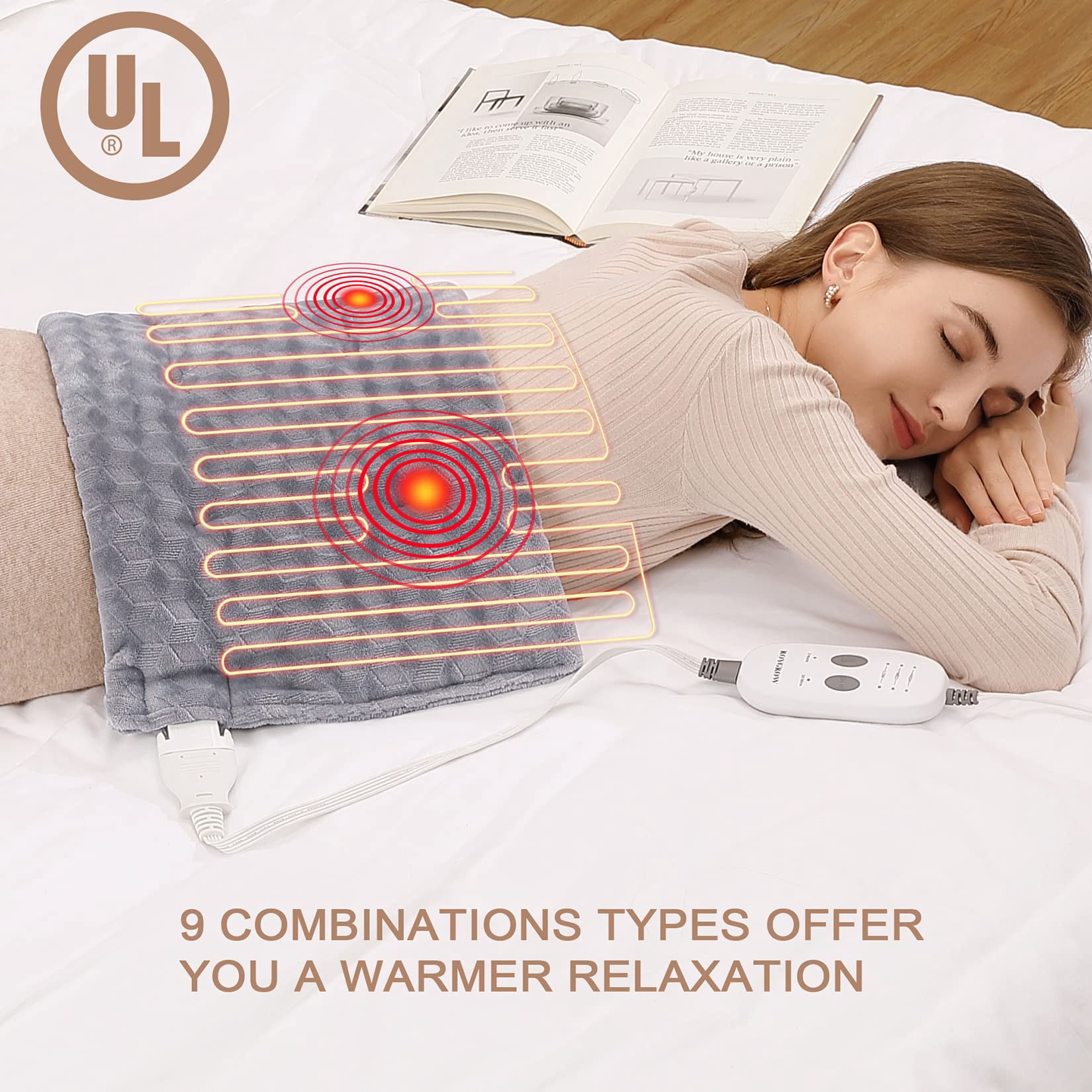 Weighted Heating Pad with Massager, 3 Heating Levels & 3 Massage Types ...