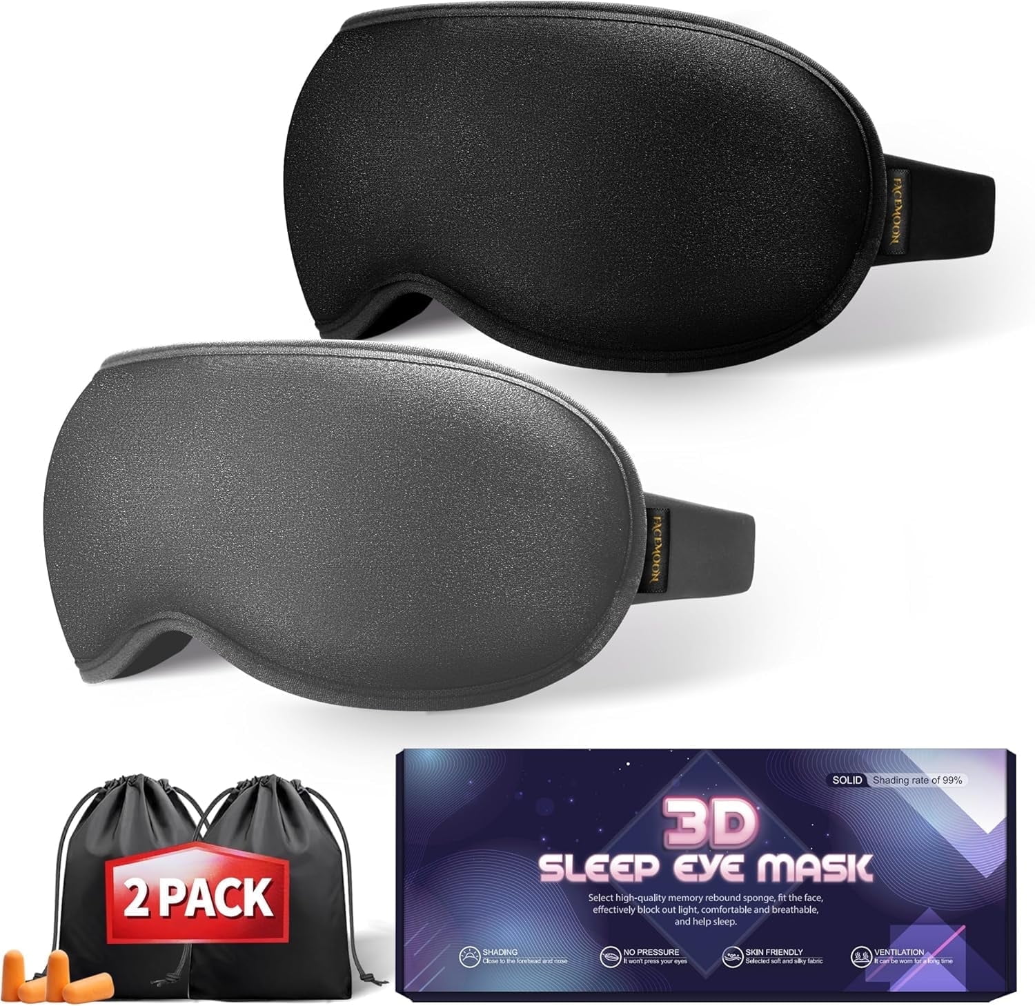 Weighted Sleep Mask for Men & Women (2 Pack) - 3D Contoured Eye Cover ...