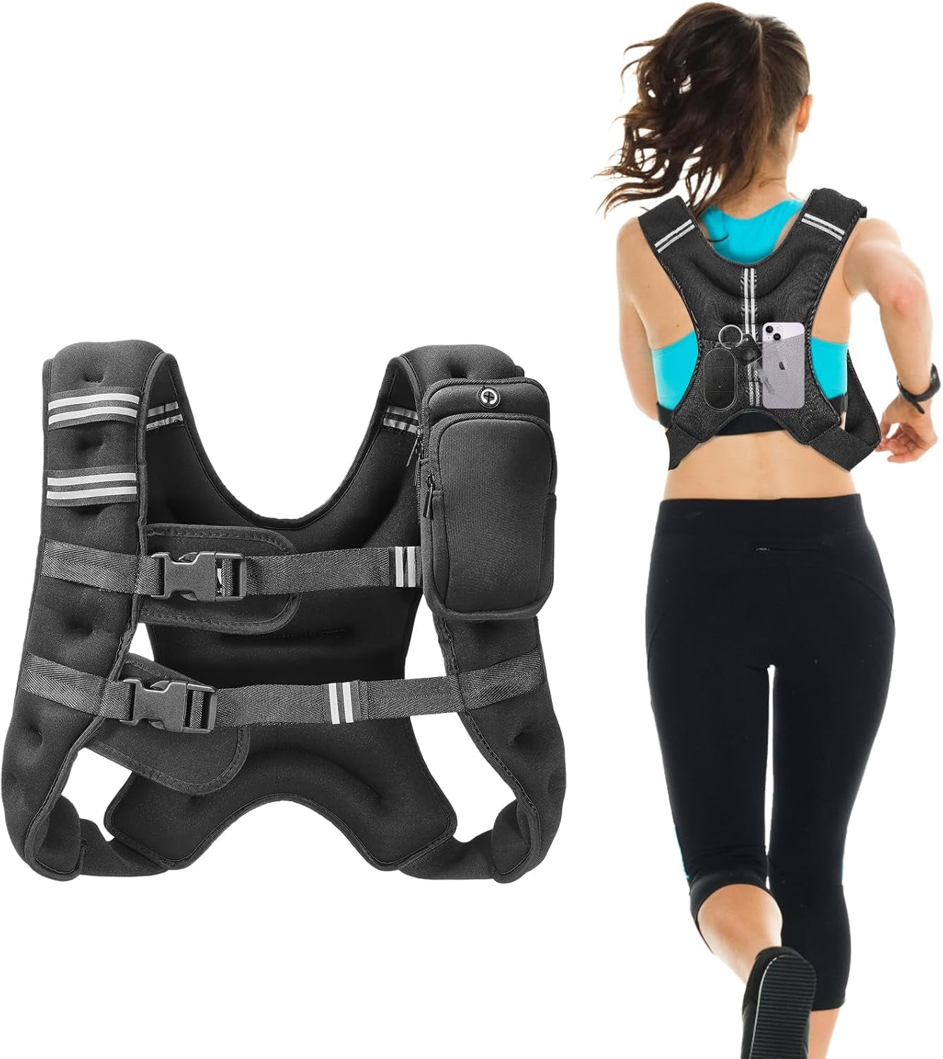 Weighted Vest, 12/16/20/30 lbs Weight Vest with Reflective Stripe ...