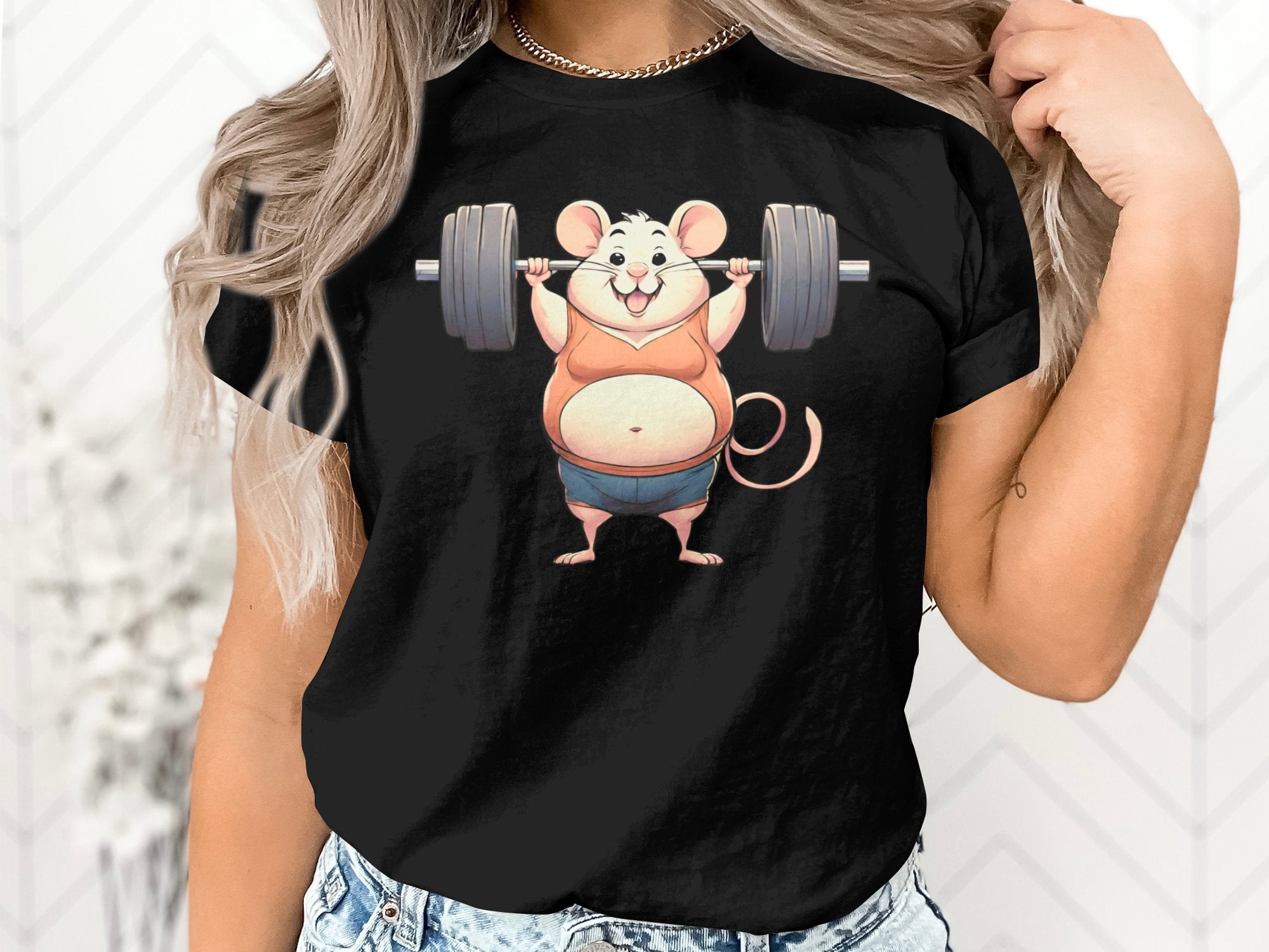 Weightlifter Chubby Mouse GYM Fitness Gift Men Women Kids T-Shirt Funny ...