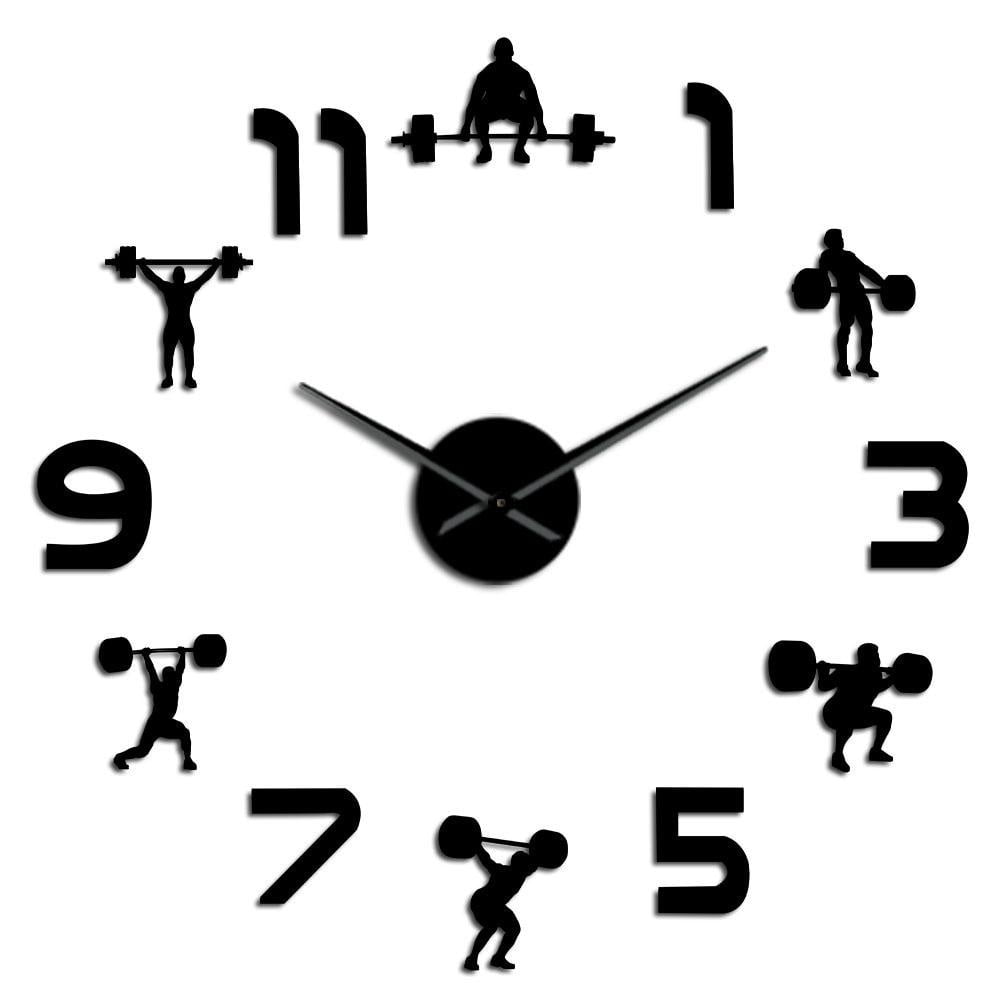 Weightlifting Fitness Room Wall Decor DIY Giant Wall Clock Mirror ...