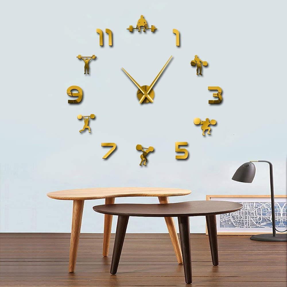 Weightlifting Fitness Room Wall Decor DIY Giant Wall Clocks Mirror ...