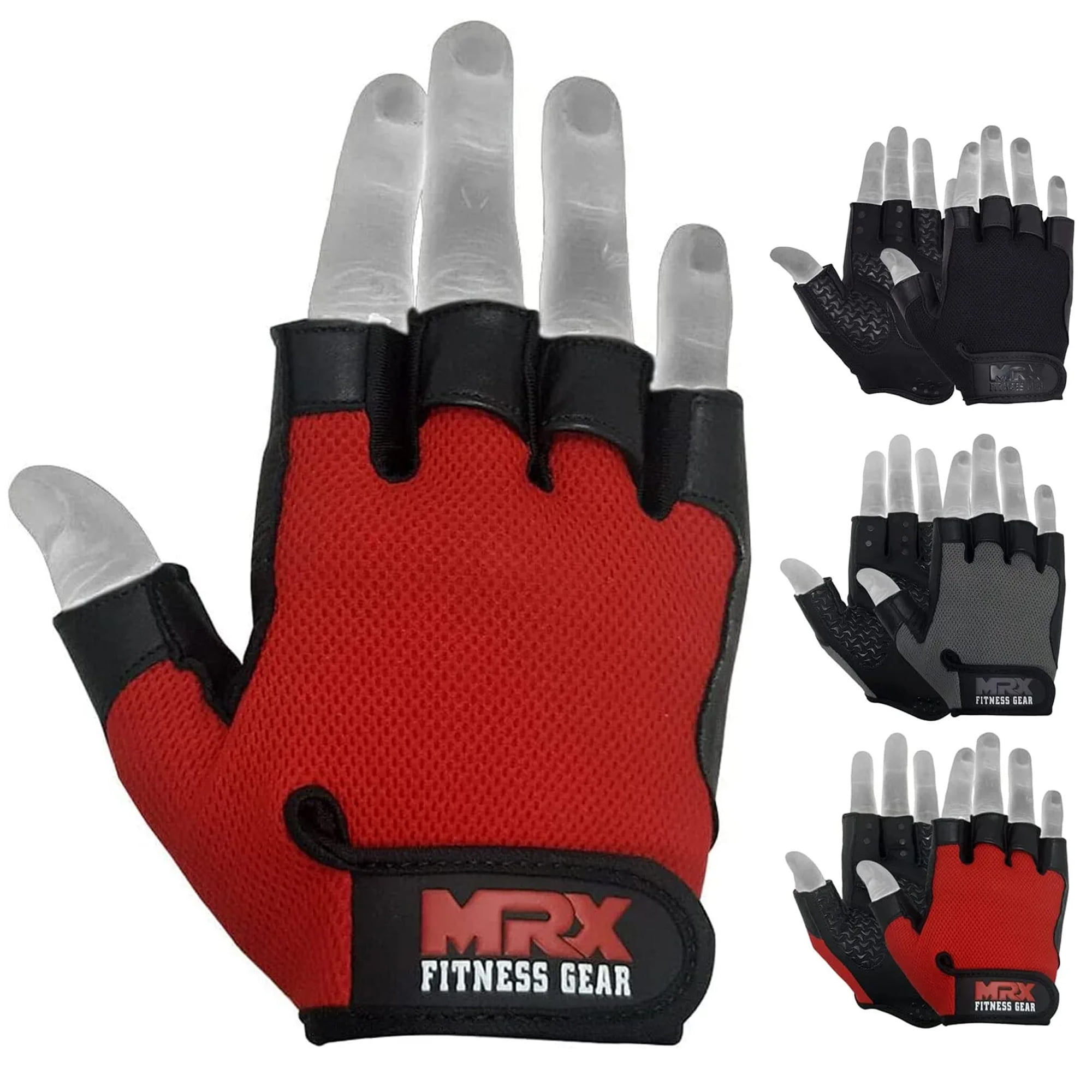 Weightlifting Gloves Leather Palm Grip Half Finger Gym Glove Red (Large ...