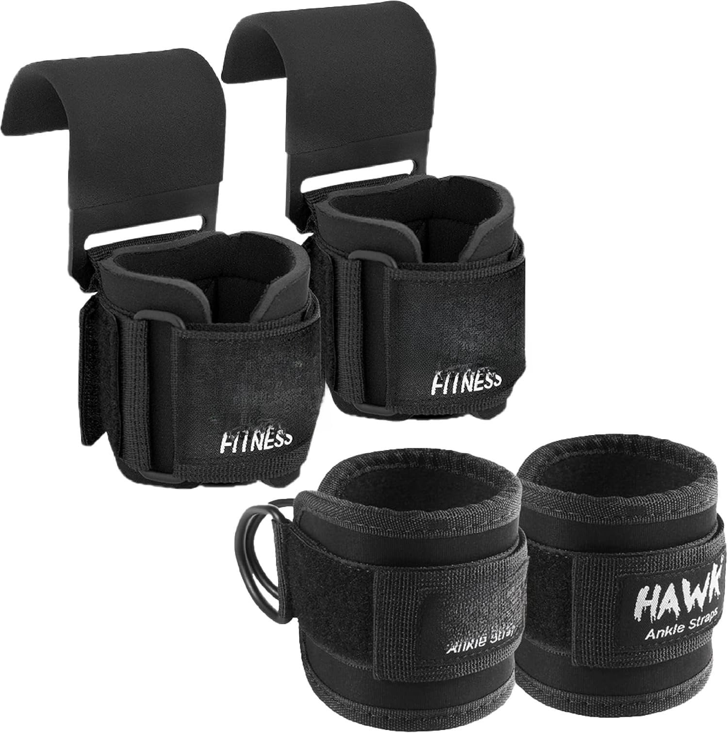 Weightlifting Hooks with Wrist Straps & Ankle Strap Pair for Safely ...