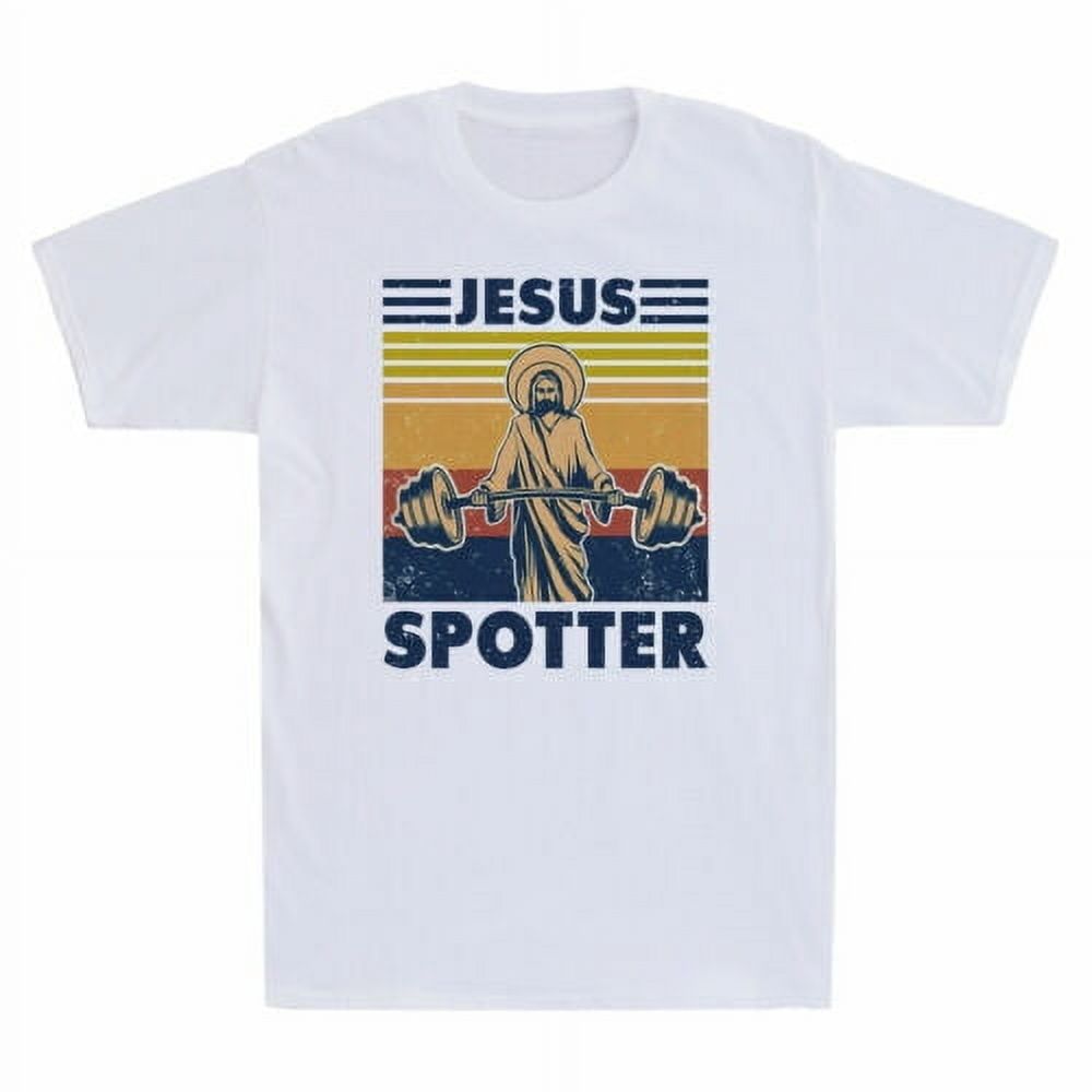 Weightlifting Jesus Spotter Funny Jesus Lifting Vintage Tee Men's ...