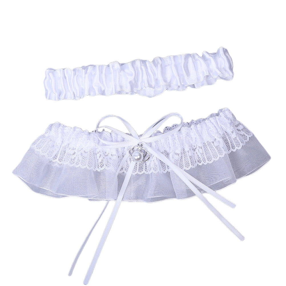 Weijiyouyu 2Pcs Leg Bands Lace Pearl Leg Ornaments Bridal Bow Garter ...