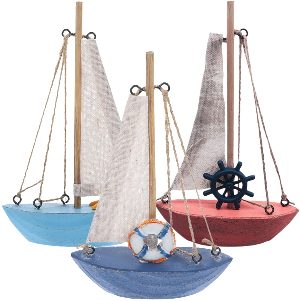 Weijiyouyu 3pcs Sailboat Models Miniature Mediterranean Sailboat Decor ...