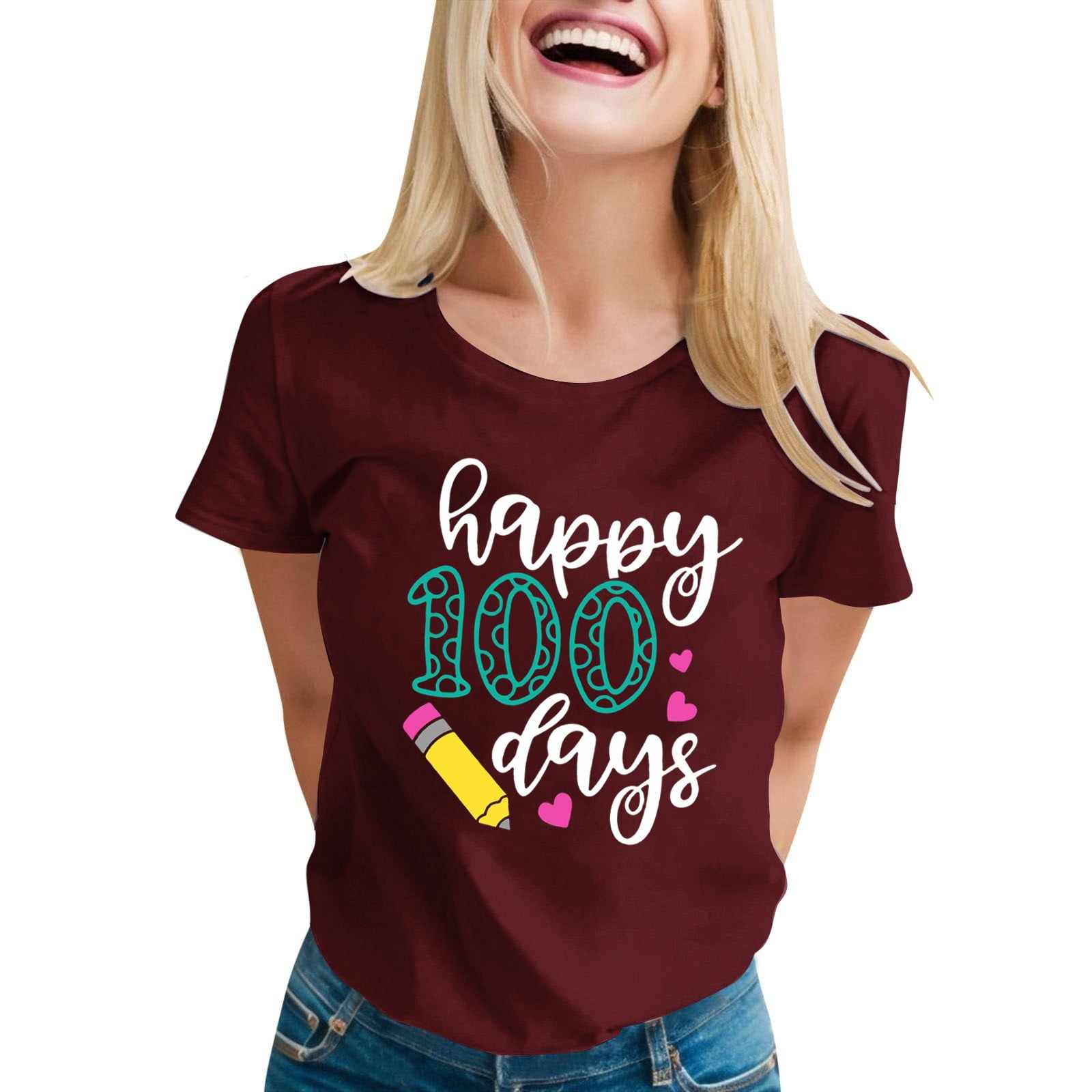 Weikingp Fun Tops For Women Womens Tops 100 Days Of School Shirt Women ...