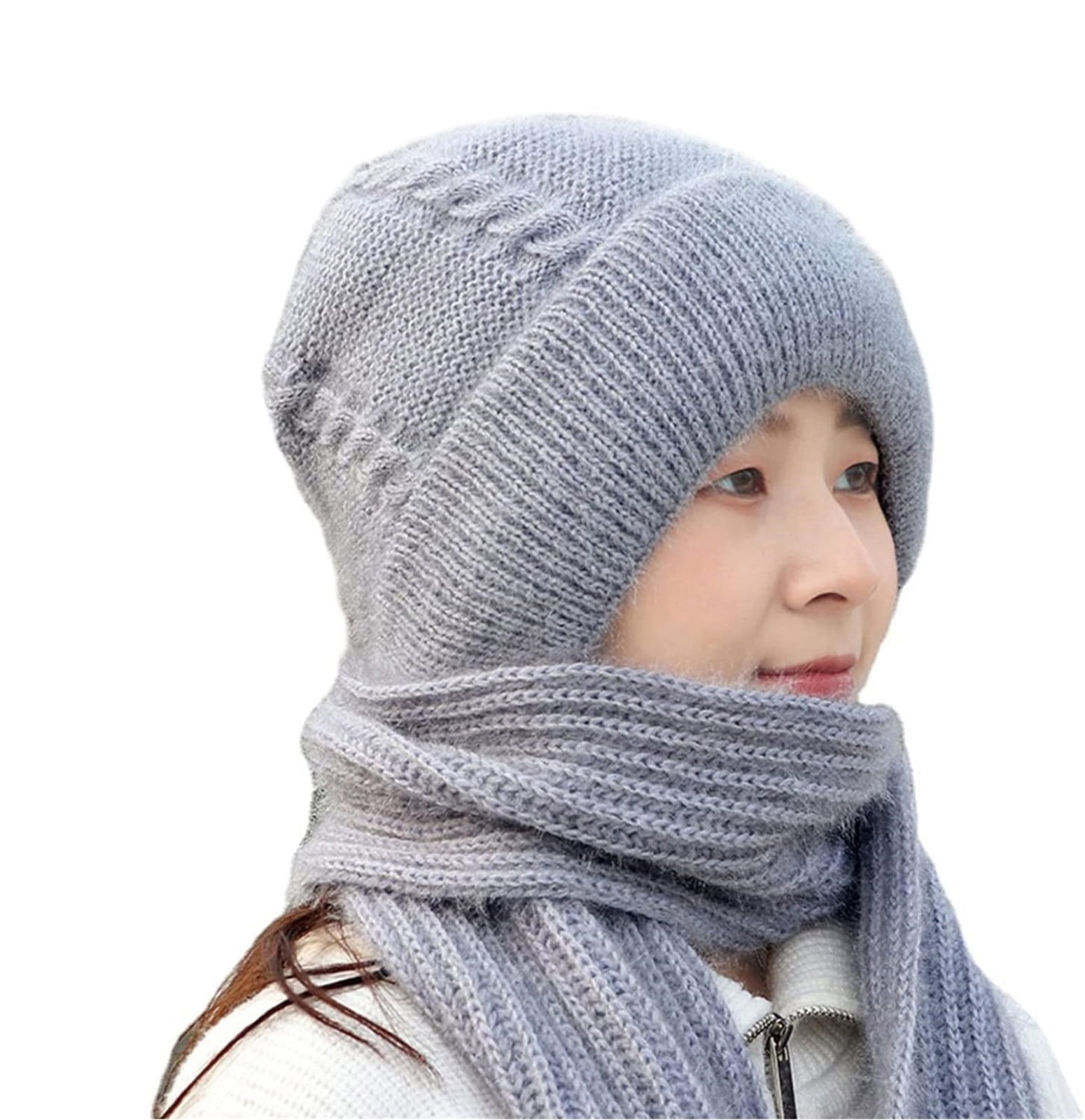 Weikingp Scarf for Women Integrated Ear Windproof Cap Scarf Knitting ...