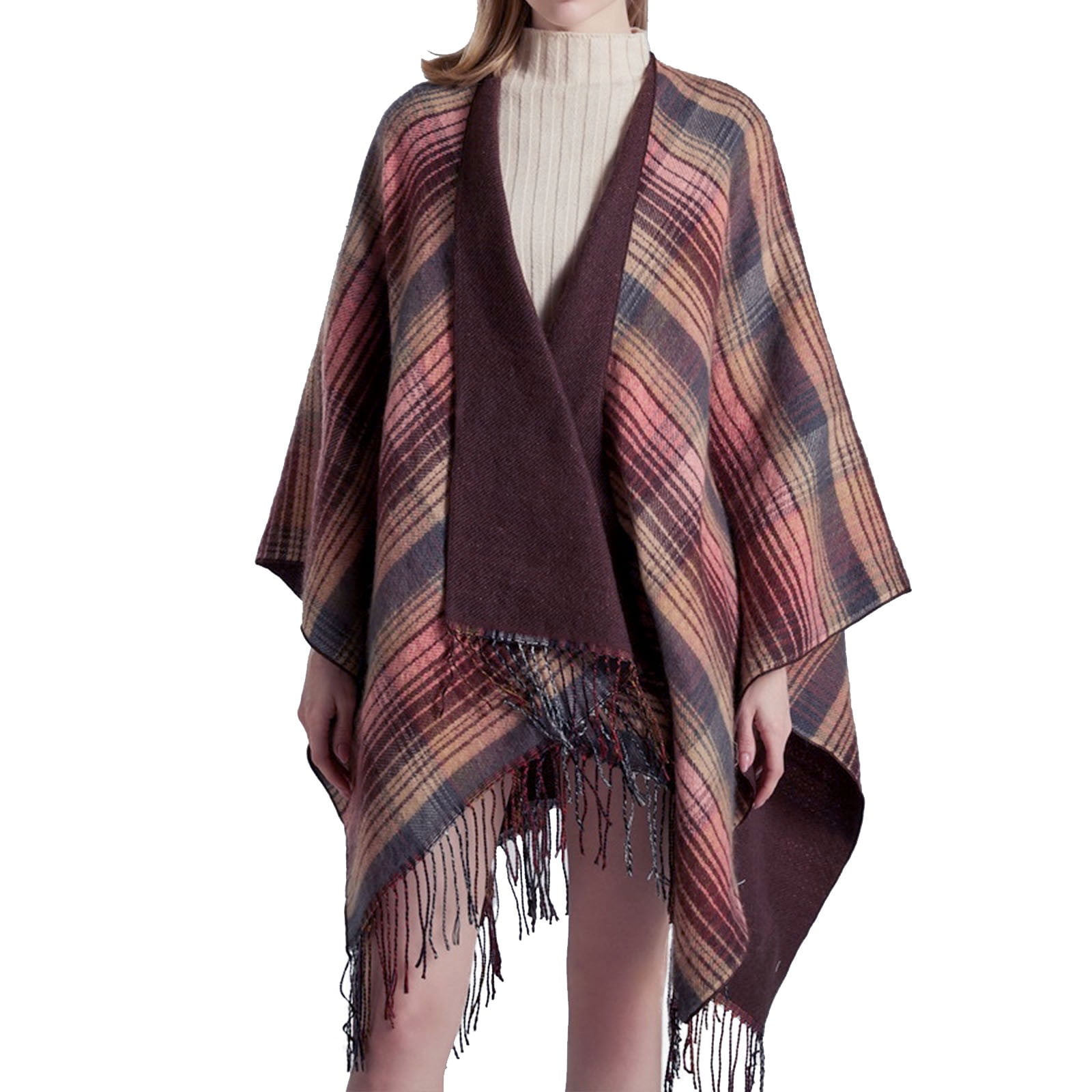 Weikingp Shawl Wraps for Women Women'S Travel Plaid Shawl Wraps Open Front Poncho Cape Warm ...