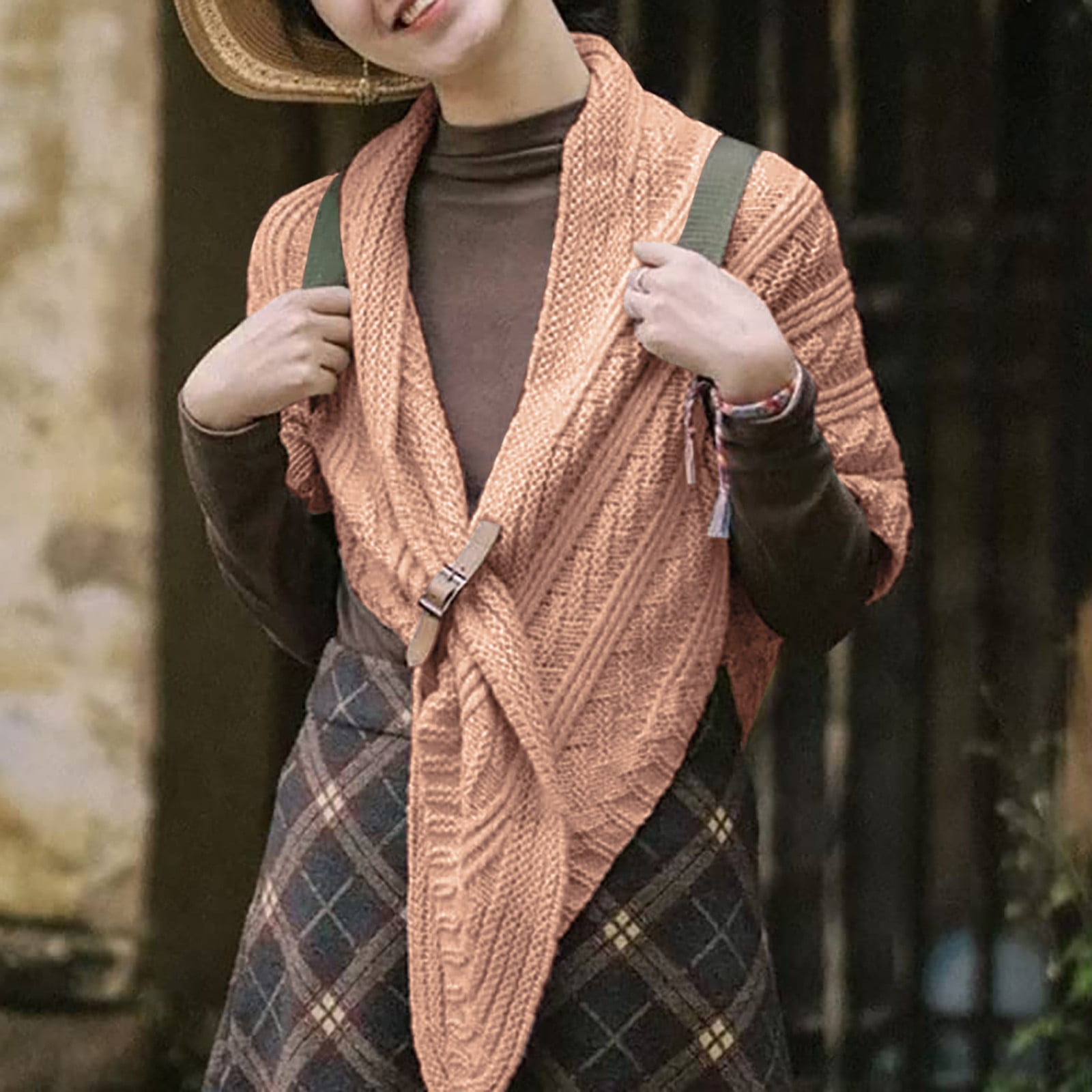 Weikingp shawl wraps for women,Knitted Shawl With Leather Buckle Women ...