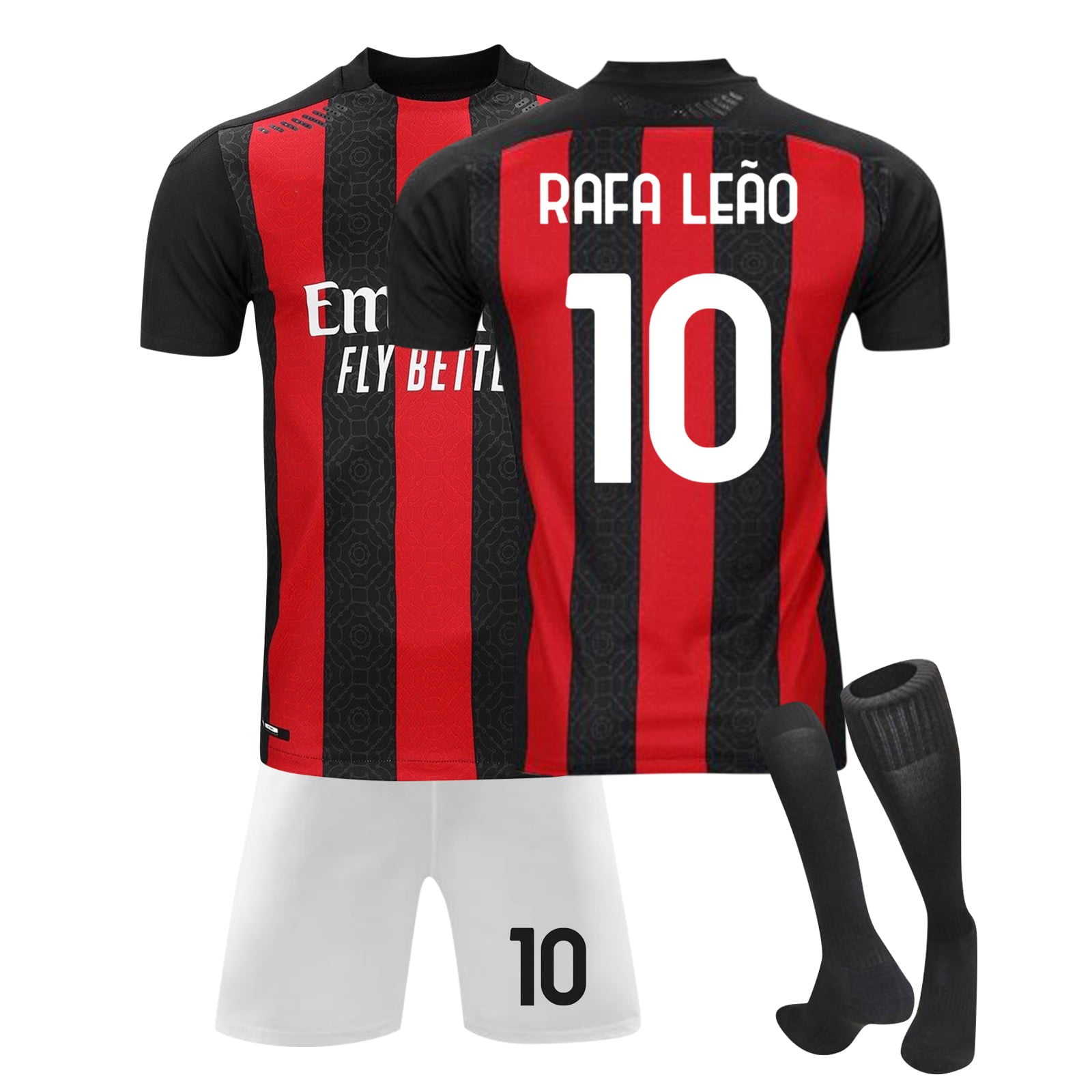 Weilan 21 Italian Soccer Game Home Game Soccer Jersey, #10 RAFA LEAO Short Sleeve Red and Black ...