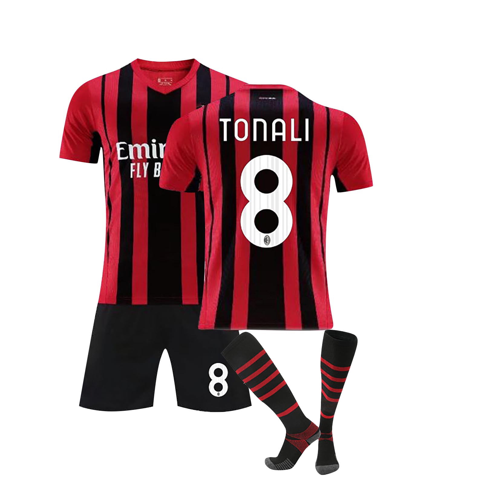 Weilan 2122 Italian Soccer Game Home Game Soccer Jersey, #8 TONALI Short Sleeve Black and Red ...