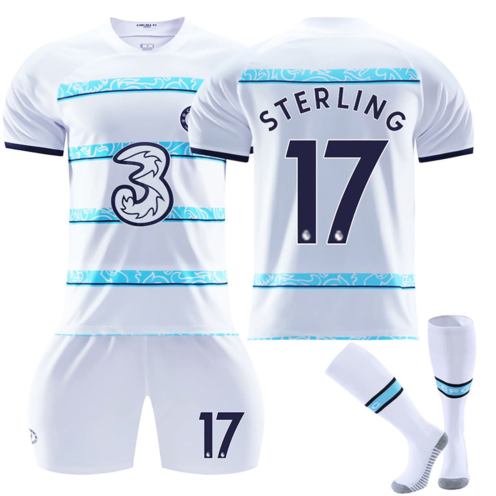 Weilan 2223 French Soccer League Away Game Jersey, Sky Blue #17 STERLING Short Sleeve Soccer ...