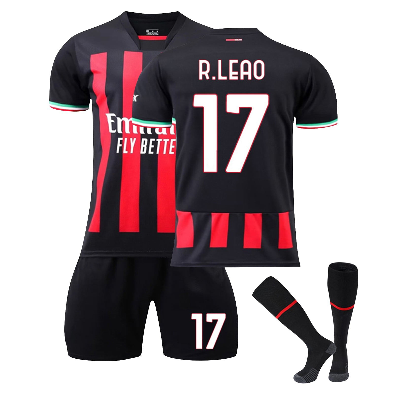 Weilan 2223 Italian Soccer Game Home Game Soccer Jersey, #17 R.LEAO Short Sleeve Black Italian ...