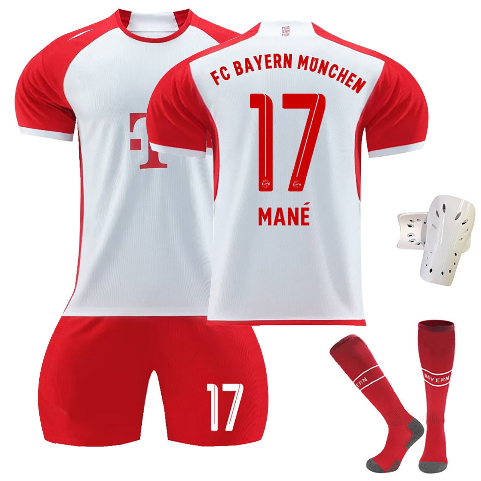 Weilan 2324 Munich Soccer Team Home Game Red and White Soccer Jersey, #17 MANE Short Sleeve ...