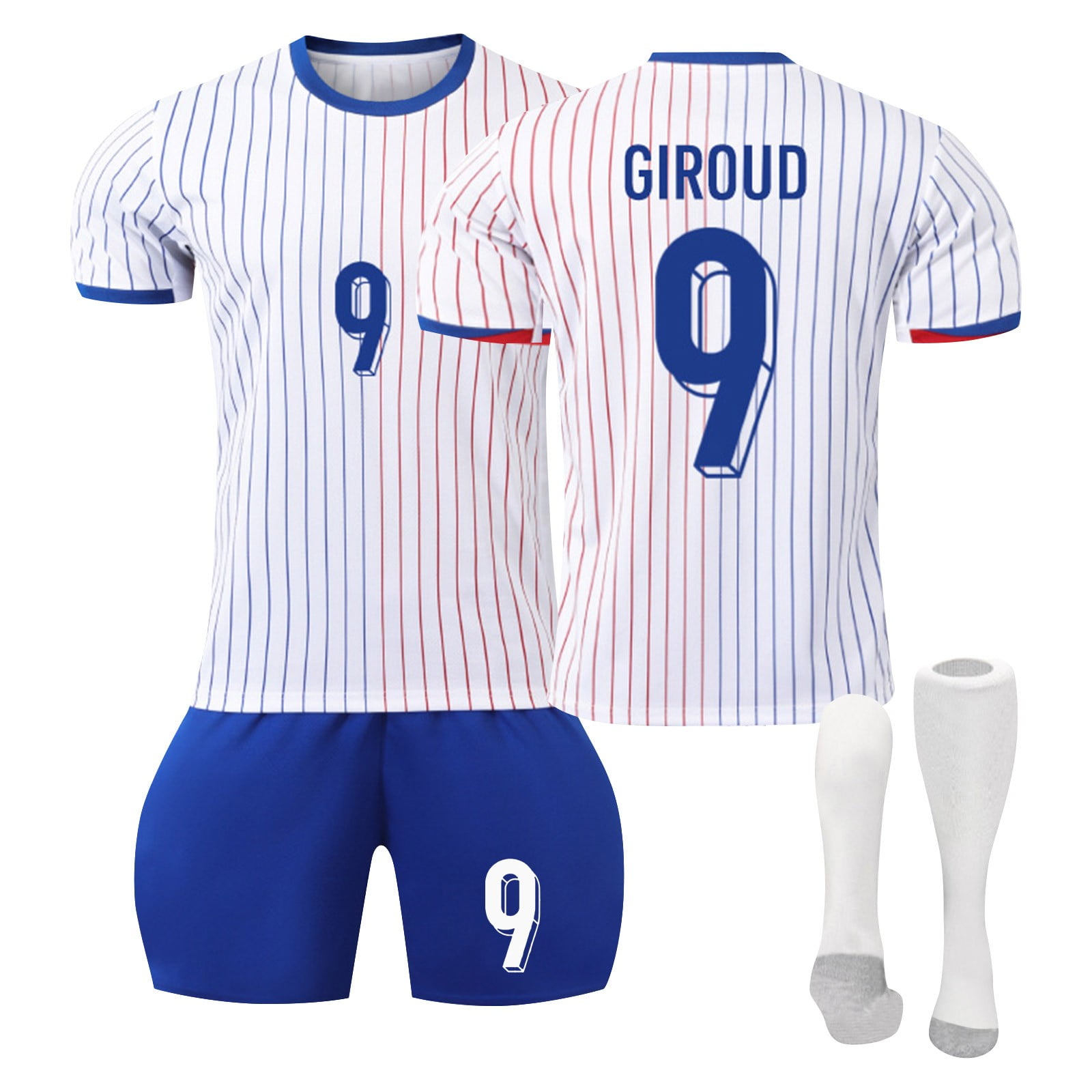 Weilan 2425 French National Team Away Game Red and Blue Stripes Soccer Jersey, #9 GIROUD Short ...