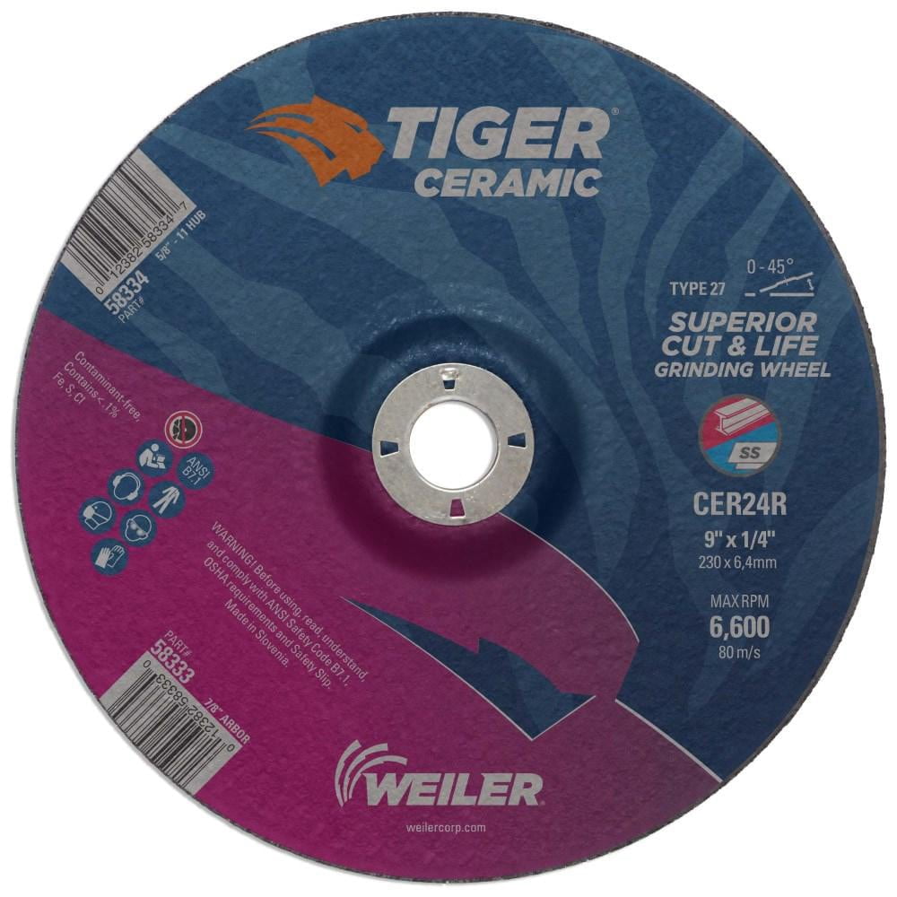 Weiler 58333 Type 27 Tiger Ceramic Grinding Wheel: 24 Grit, 9" Wheel ...