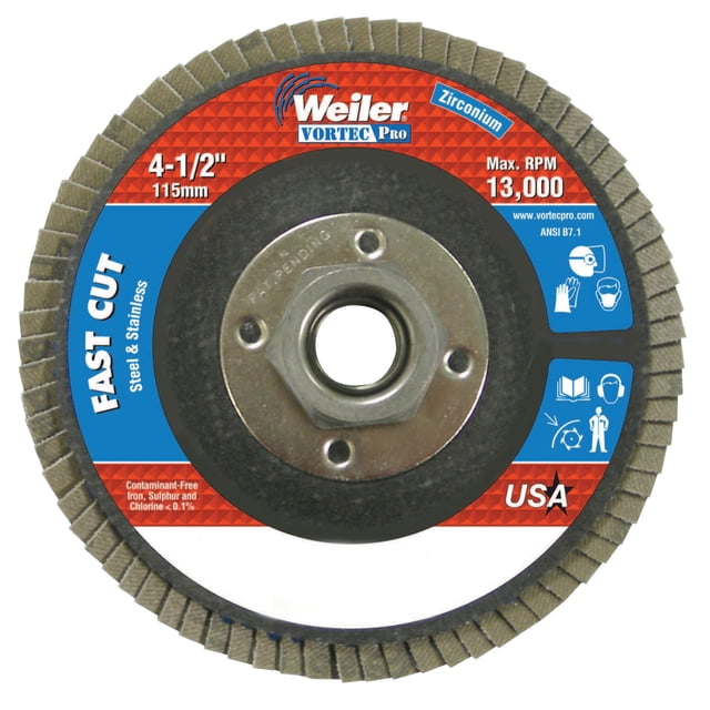 Weiler 4-1/2" Abrasive Flap Disc, Flat, Phenolic Backing, 4 oz ...