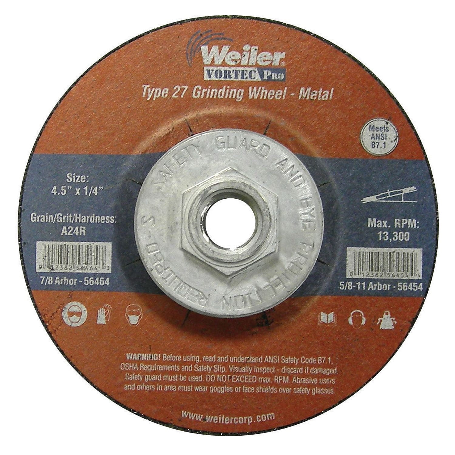 Weiler 804-56454 4-.50 in. X .25 in. Type 27 Grinding Wheel- A24R- .63 ...