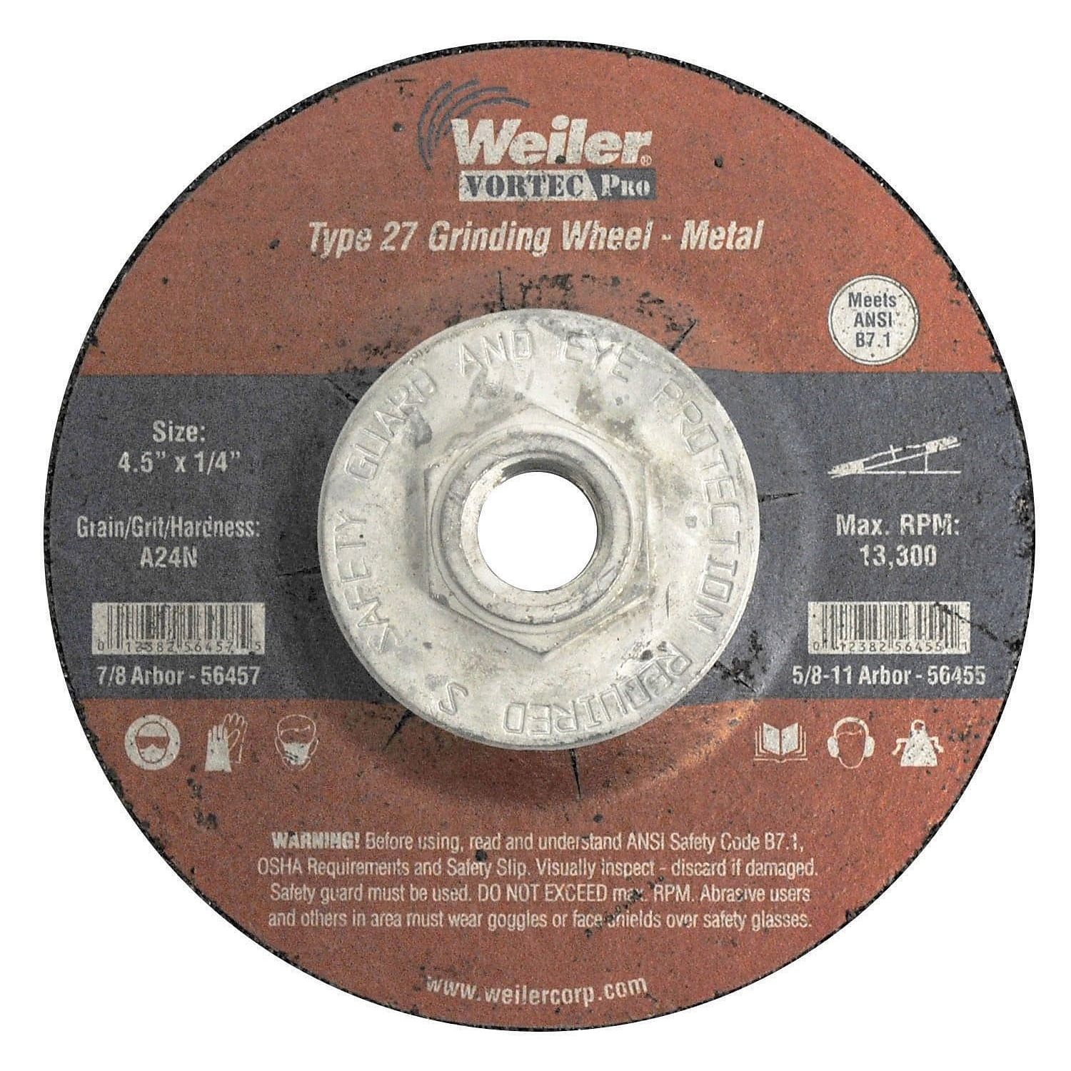 Weiler 804-56455 4-.50 in. X .25 in. Type 27 Grinding Wheel- A24N- .63 ...