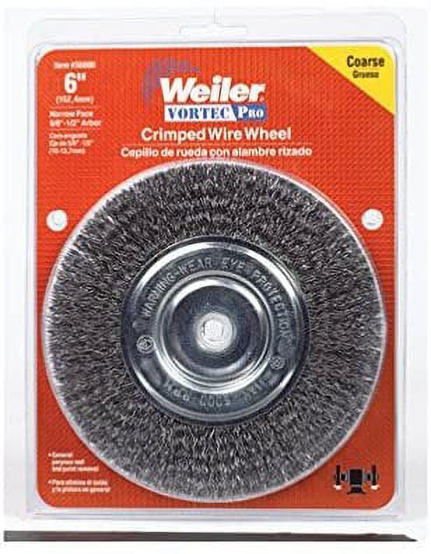 Weiler Crimped Wire Wheel 6 " Narrow Face 6000 Rpm Coarse 5/8 " - 1/2 ...