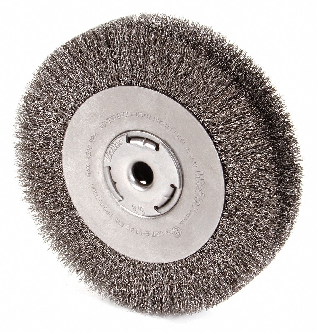 Weiler Wide-Face Crimped Wire Wheel, 8 in Dia. x 1 1/2 in W, 0.0147 in ...