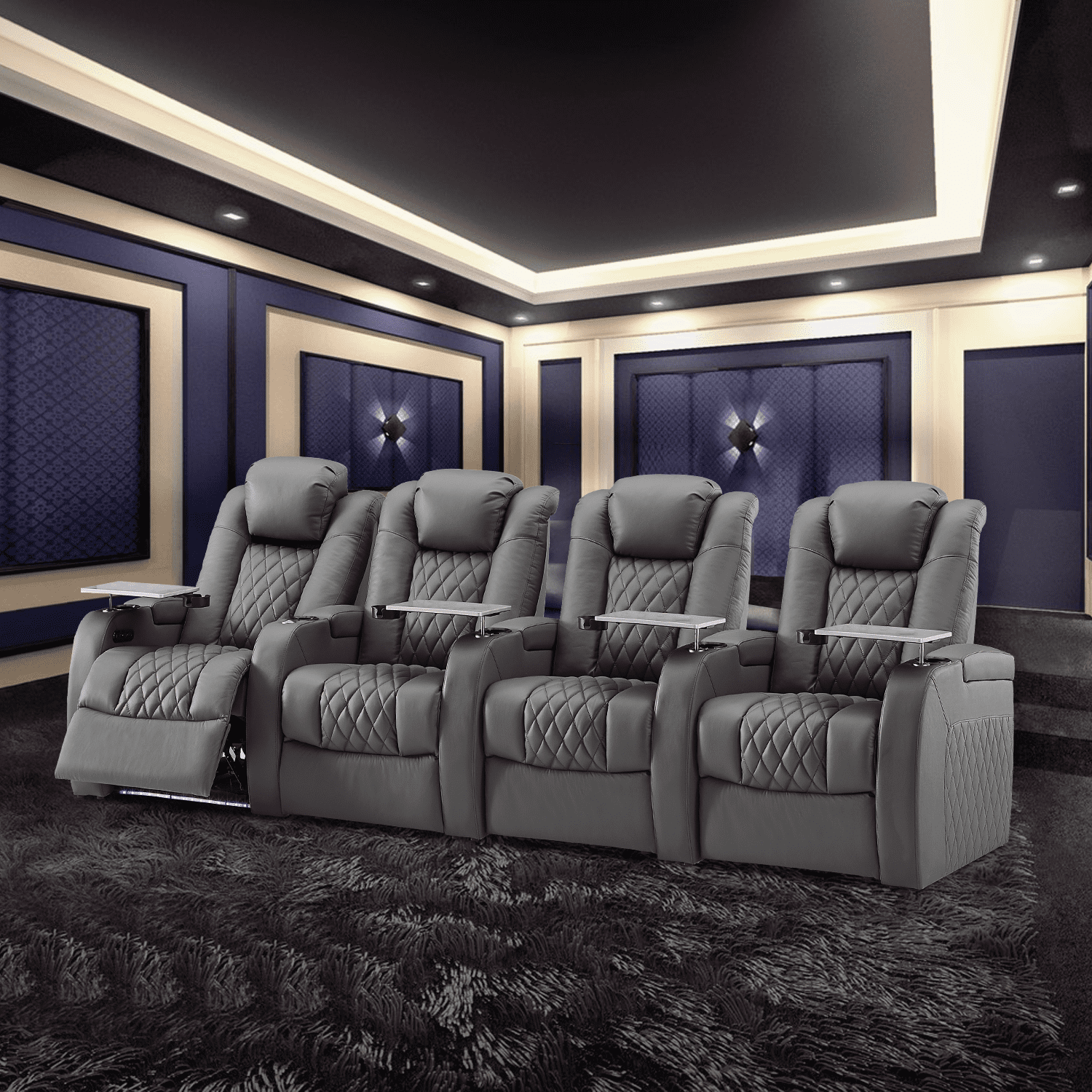 Weilianda Leather Home Theatre Recliner Sofa, Dual Power, USB-C, Tray ...