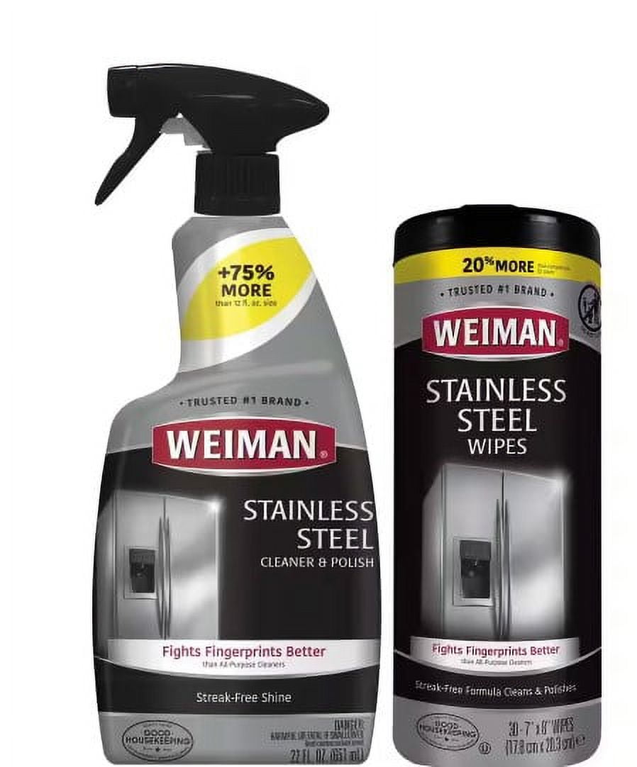 Weiman 12 oz. Stainless Steel Cleaner Wipes and 22 oz. Stainless Steel Cleaner and Polish Spray ...