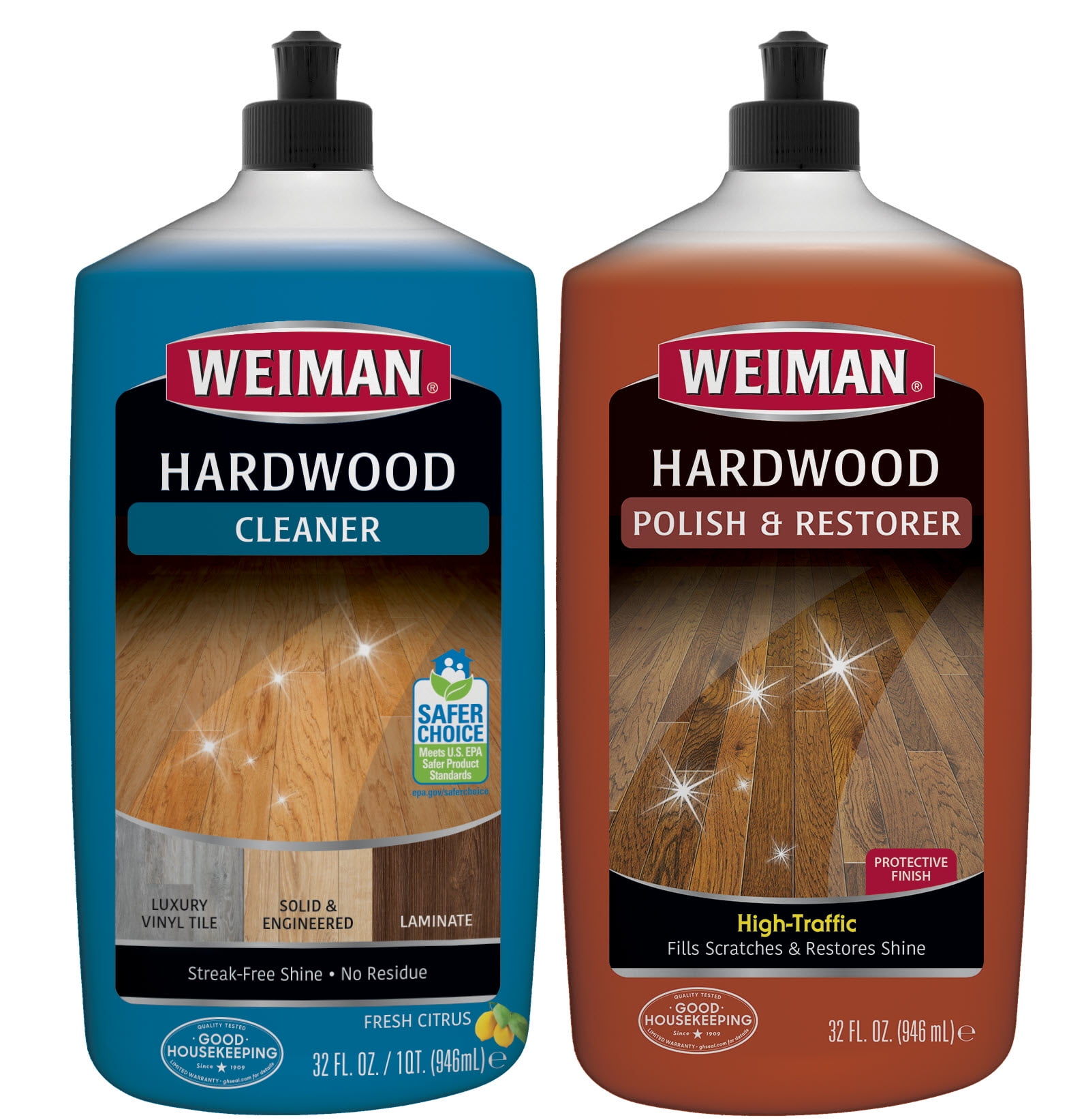 Weiman Floor Liquid Wood Cleaner & Polish, Fresh and Citrus Scent, 32 ...