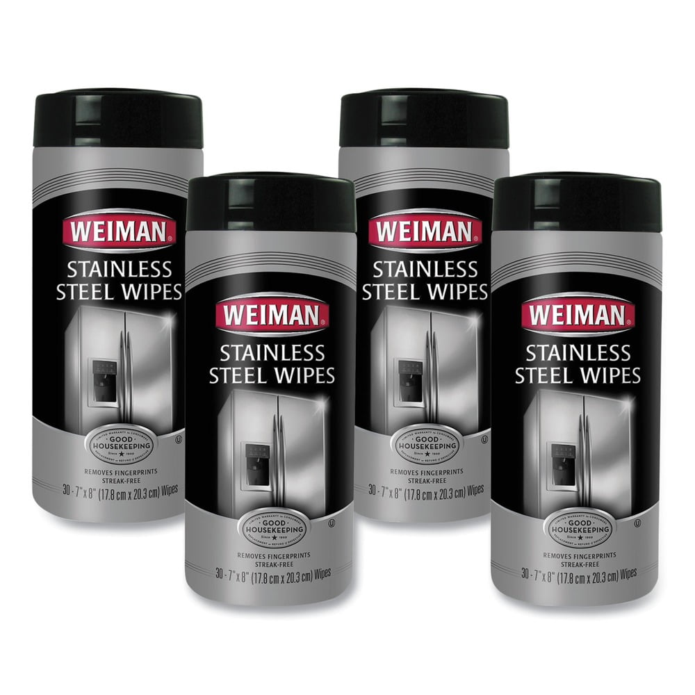 Weiman Stainless Steel Wipes, 8x7, 30 Wipes/Canister, 4 Canisters ...