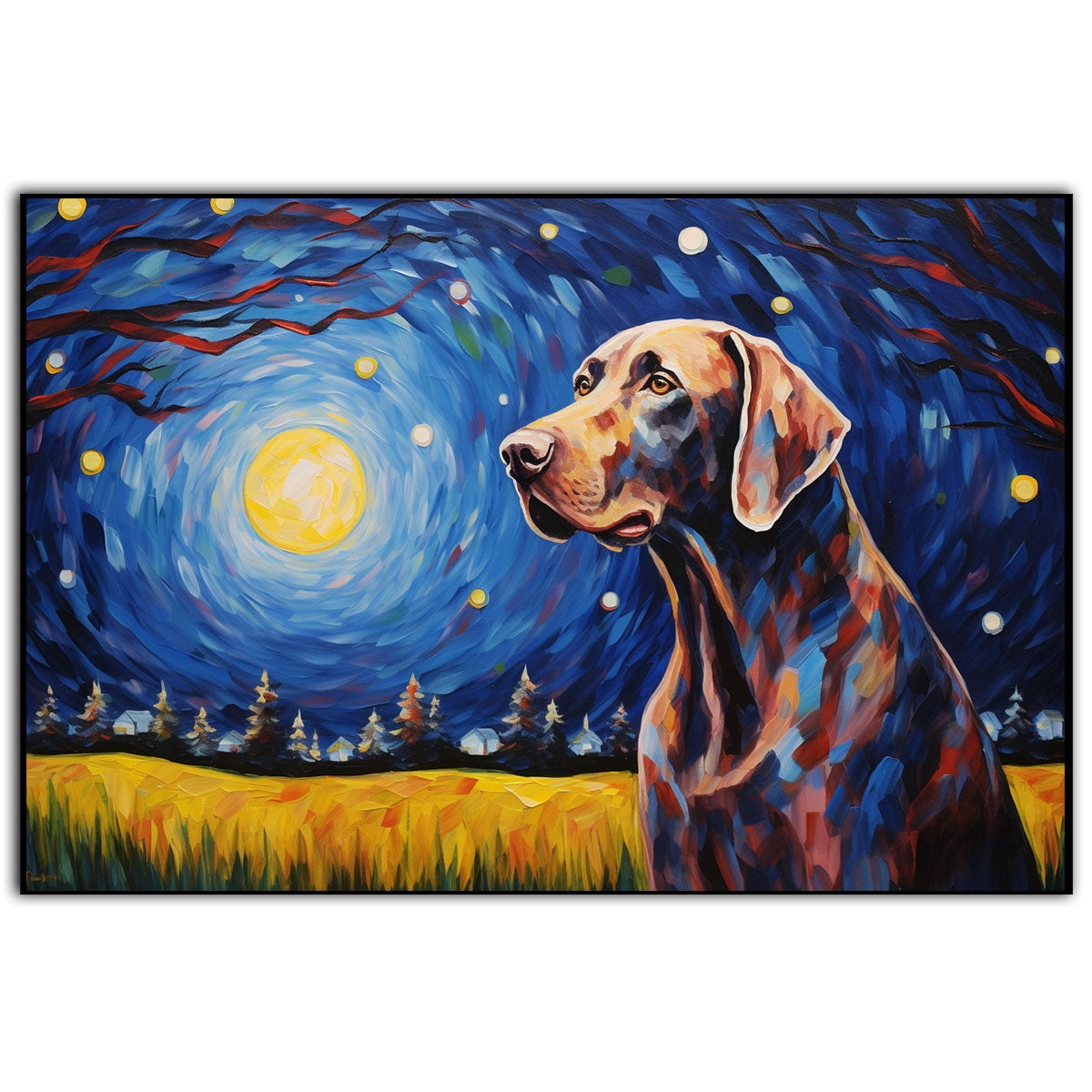 Weimaraner Dog Watercolor Starry Night Van Gogh Painting Kits, Painting ...