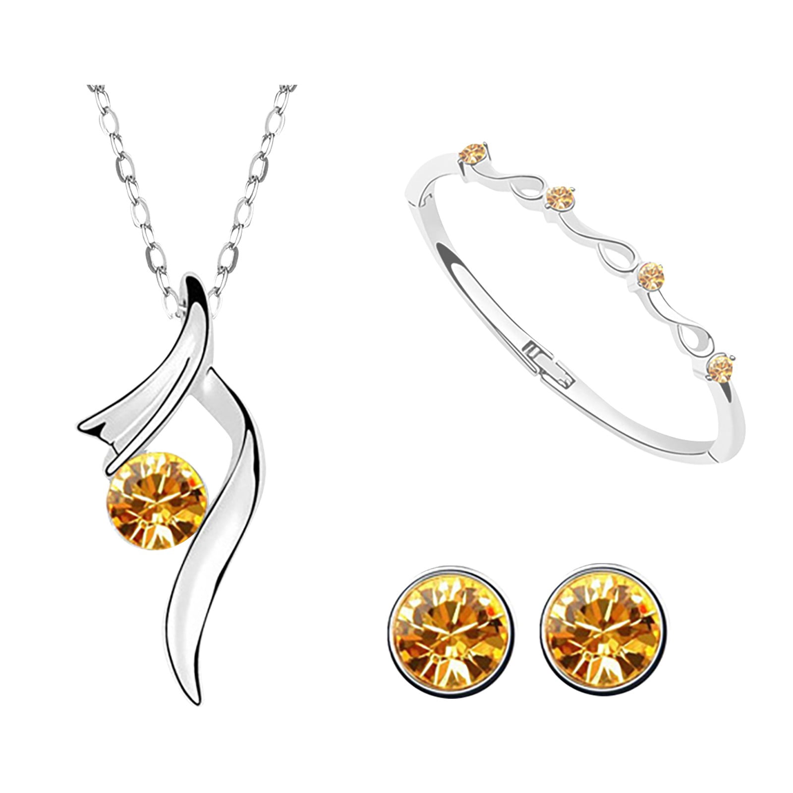 Weipeensee Stylish Simple Crystal Earrings Necklace Bracelet Jewelry ...