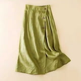 Weiqiqre Mini Skirt Summer Linen Elastic Back Buttoned Swing Midi A ...