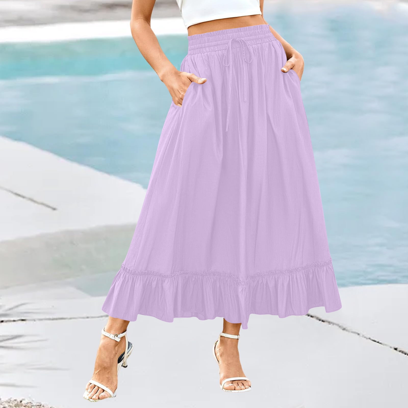 Weiqiqre Skirts for Women Flowy Skirts for Women Below Knee with ...