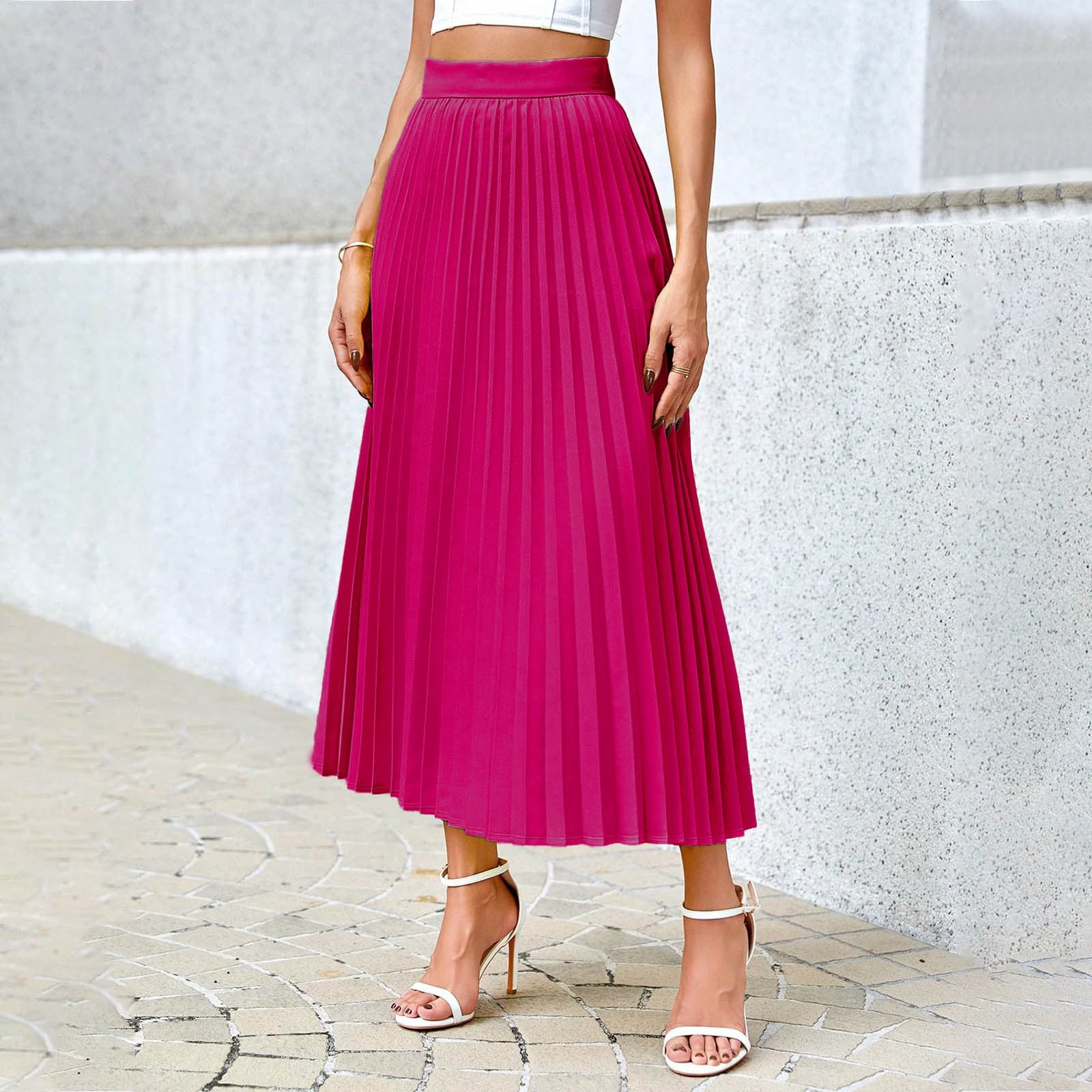 Weiqiqre Skirts for Women High Waisted A Line Maxi Pleated Skirts ...