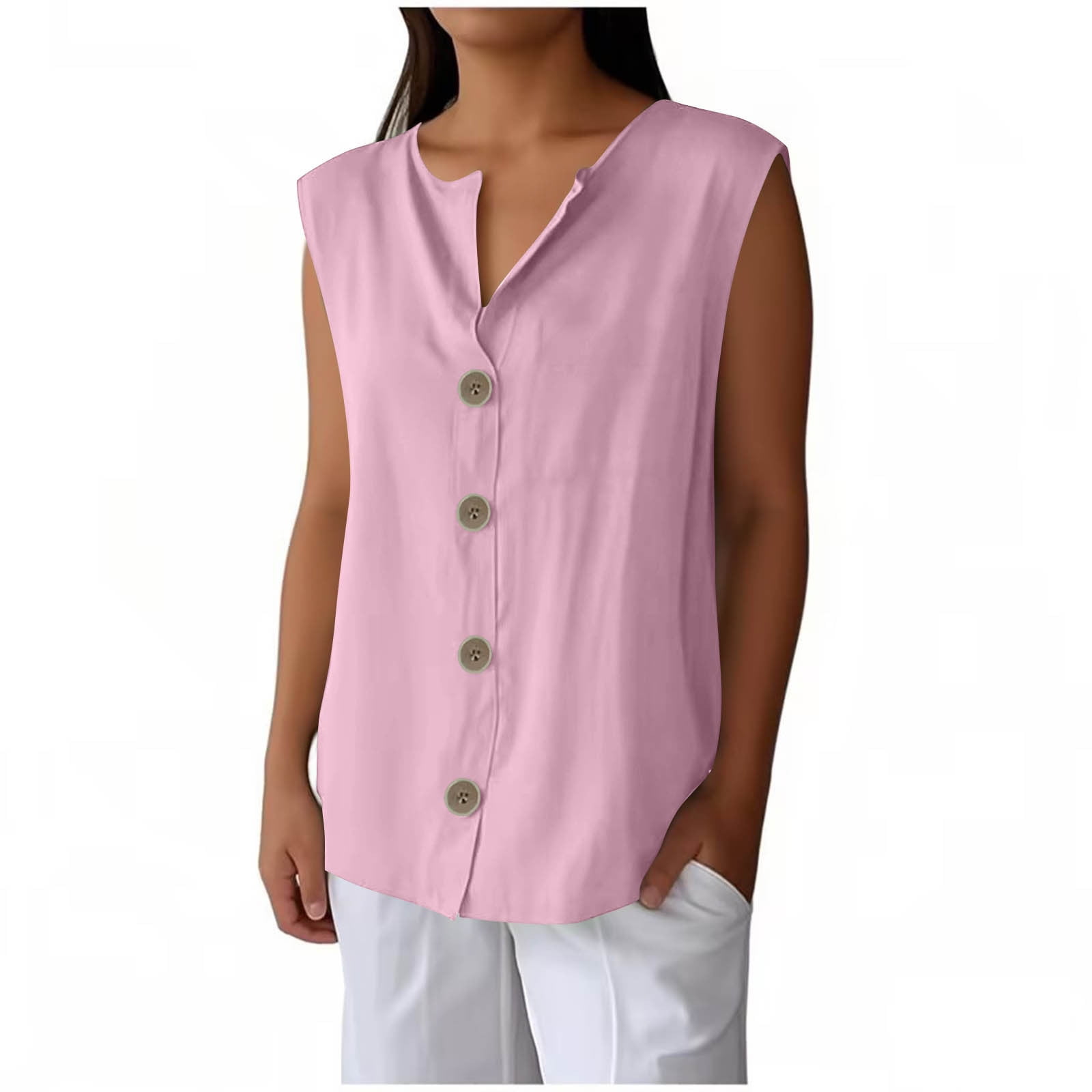 Weiqiqre Summer Outfits for Women Chiffon V Neck Sleeveless Blouse Tops ...
