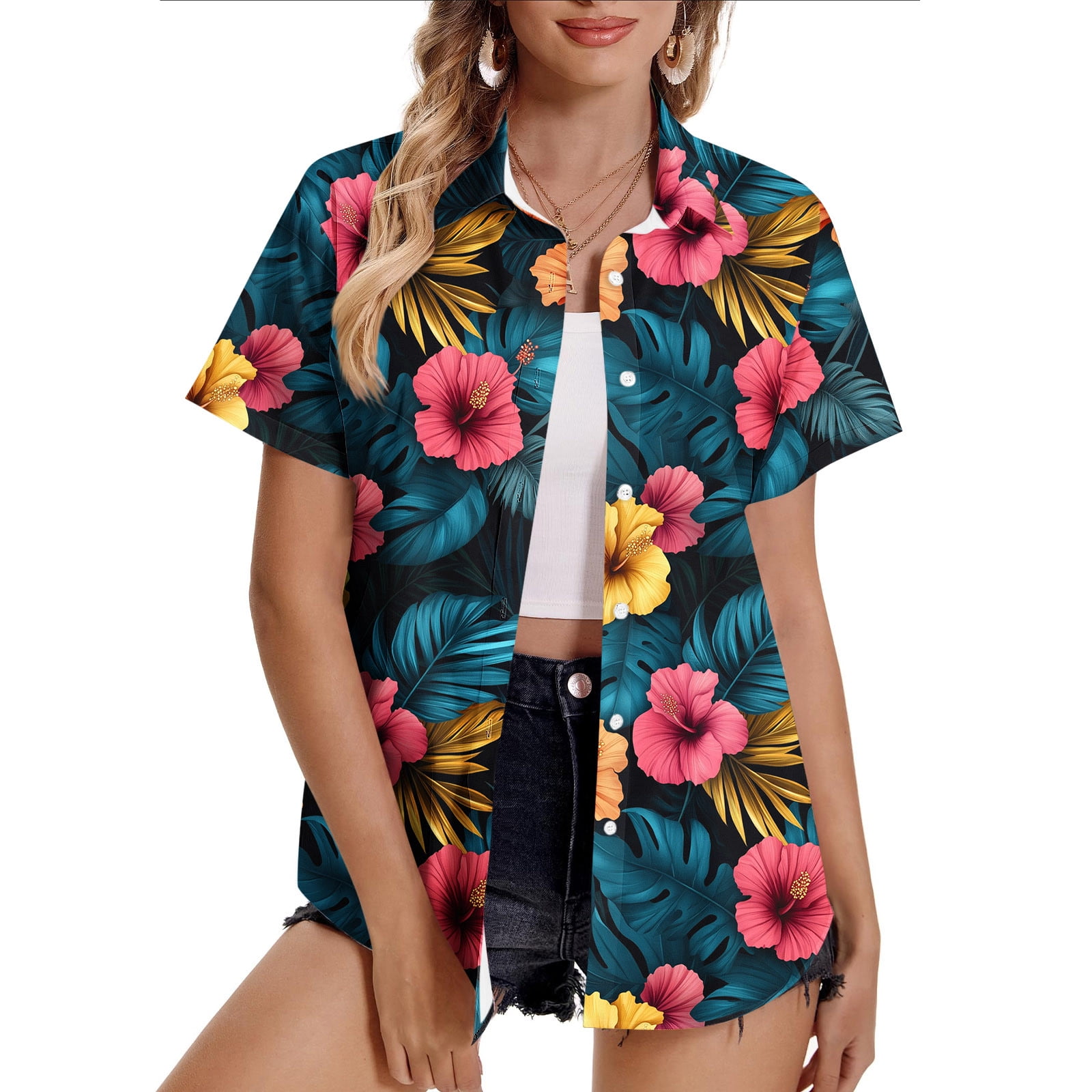 Weiqiqre Women's Tops Summer Beach Shirt Tropical Shirts Womens Hawaii ...