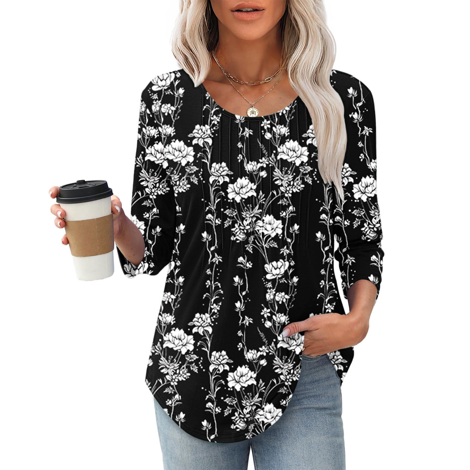 Weiqiqre Womens Tops Casual Pleated Summer Tops Ruffle Bell Sleeve ...