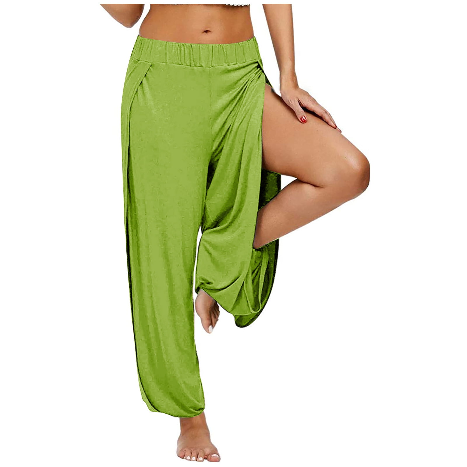 Weiqiqre Womens Yoga Pants Double High Slit Leg Flowy Yoga Pant Pilates ...