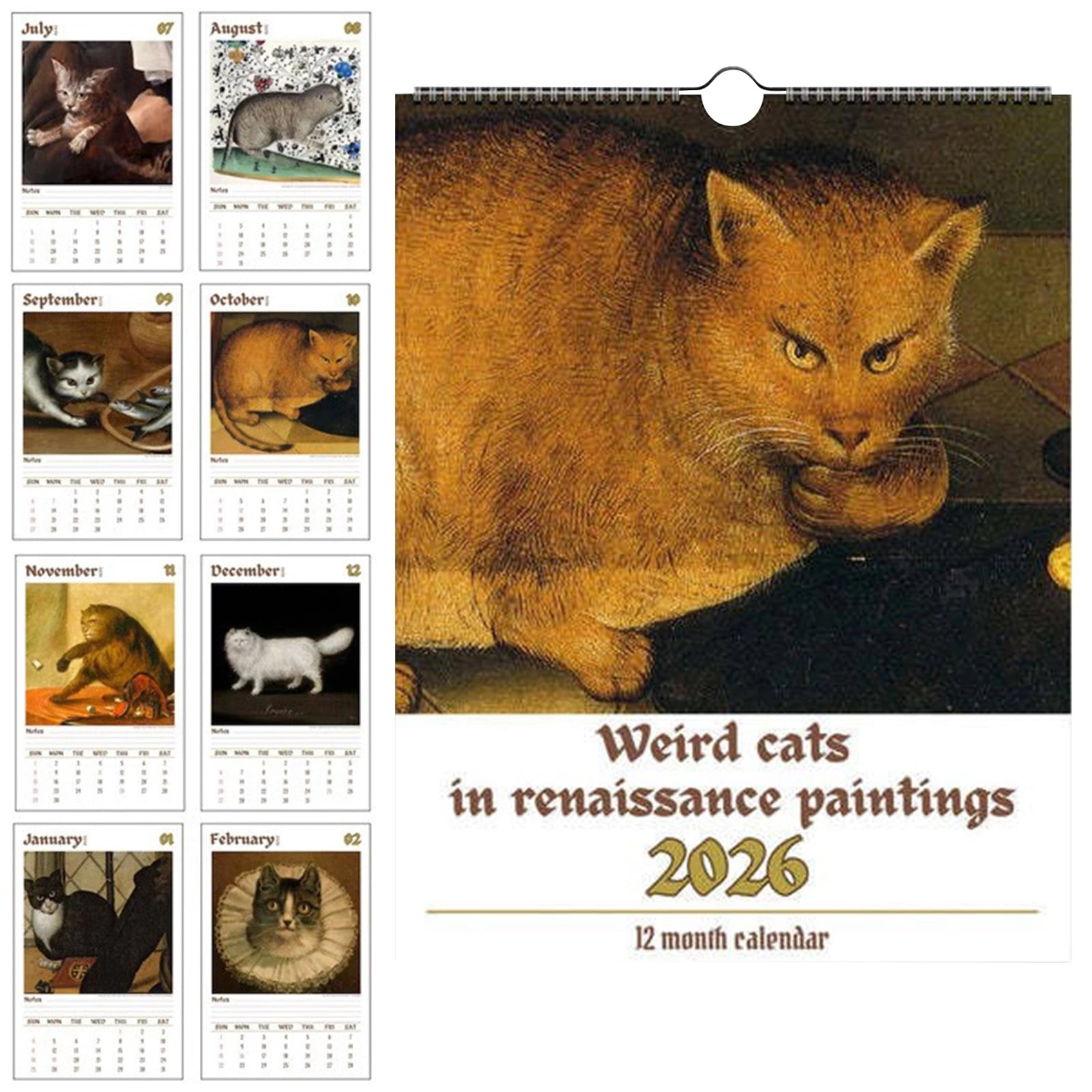 Weird Cats in Retro 2026 Wall Calendar, Humorous and Funny Medieval ...