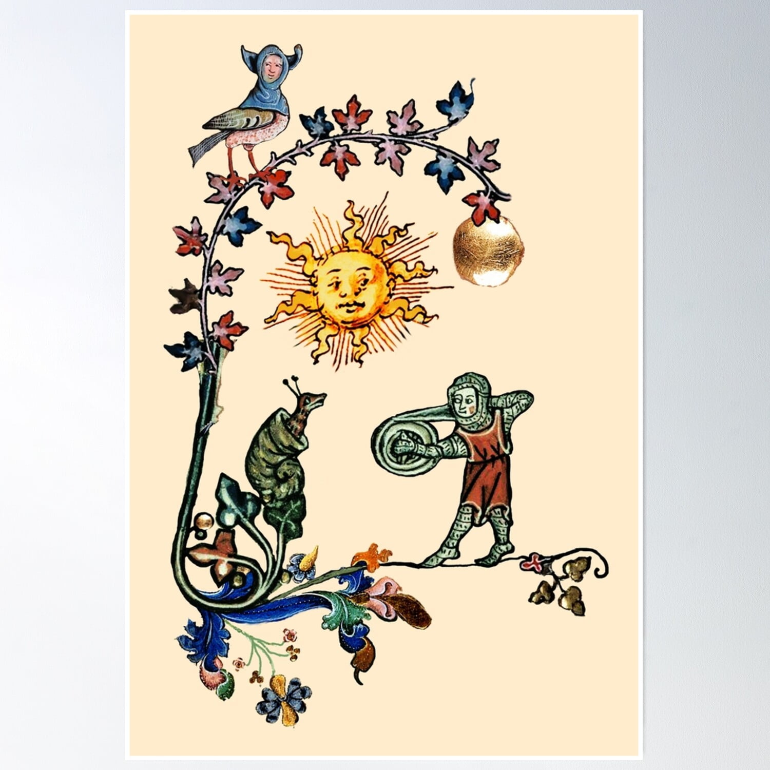 Weird Medieval Bestiary War ,Knight Combatting With Giant Snail Poster ...