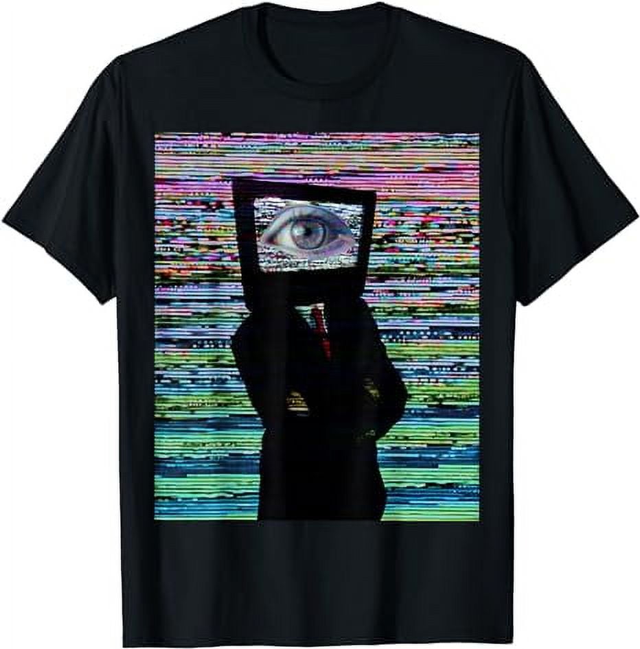 Weirdcore Aesthetic Glitch Tv Head Art Dreamcore Graphic Tee T-Shirt ...