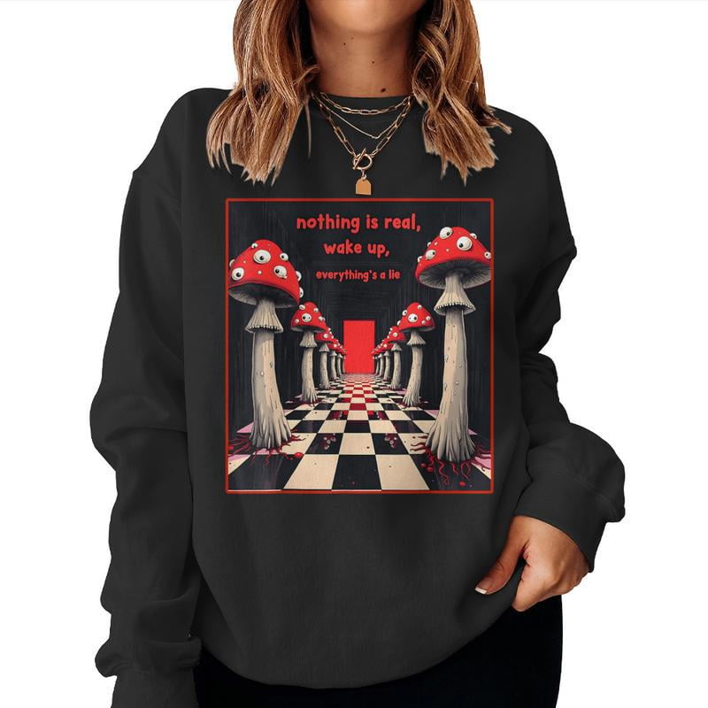 Weirdcore Aesthetic Mushroom Eyes Creepy Strangecore Graphic Pullover ...