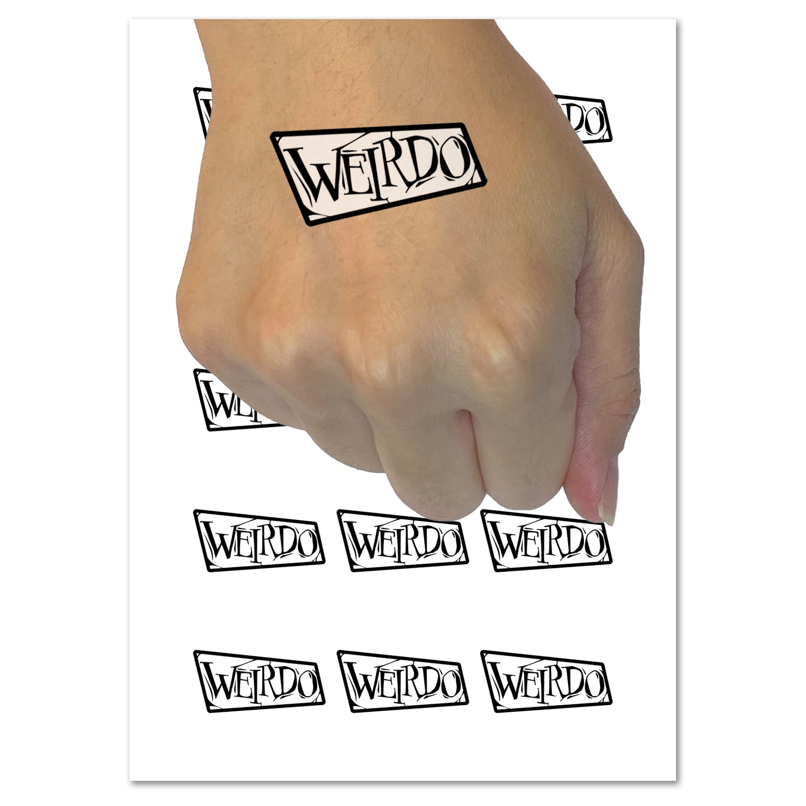 Weirdo Creepy Spooky Text Water Resistant Temporary Tattoo Set Fake ...