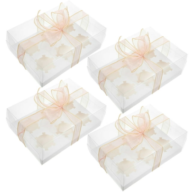 Weiwei 4pcs Cupcake Boxes Clear Bakery Box with 6 Hole Inserts Cake ...