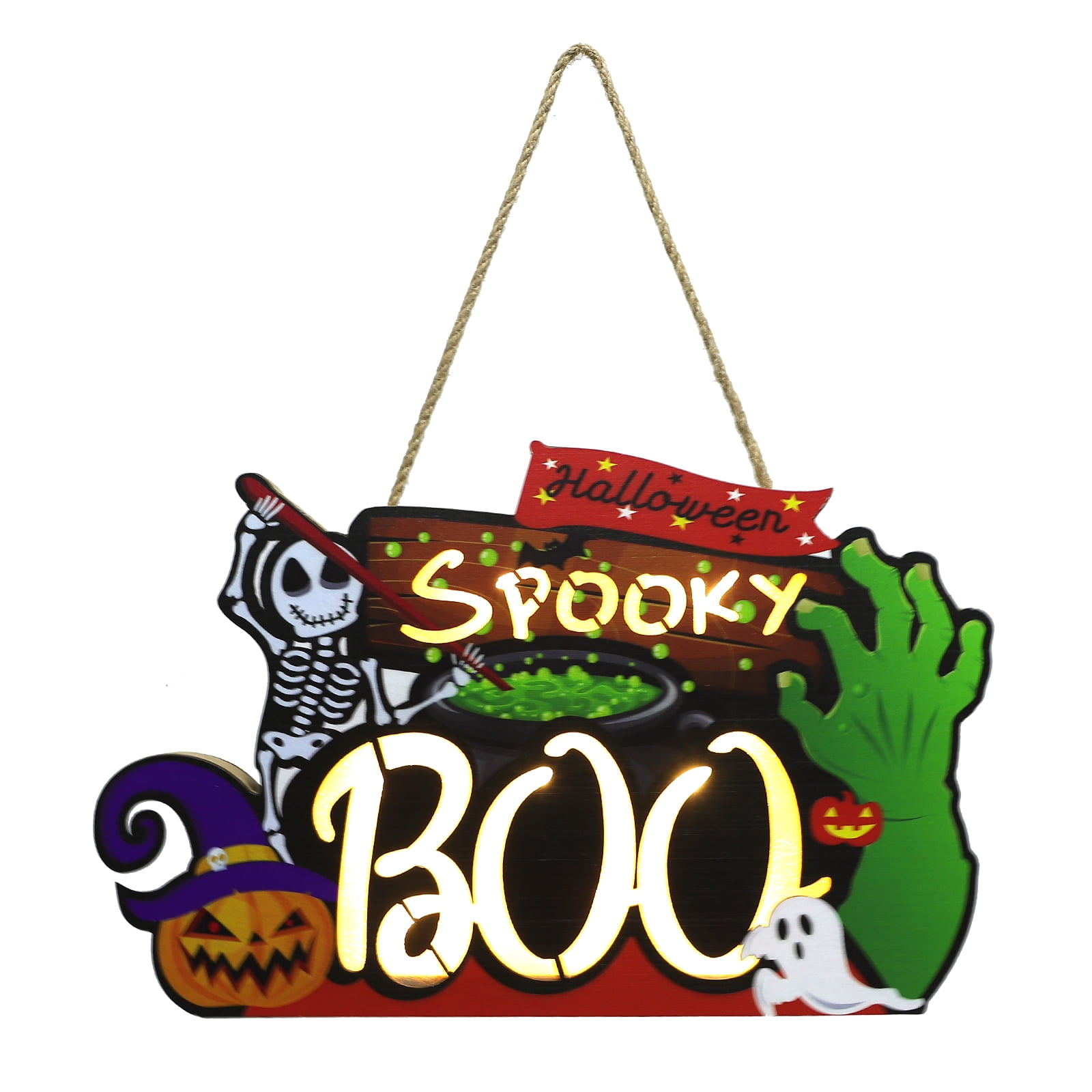 Weiwei Halloween Door Sign Light Skull Letter Wooden Welcome Sign - Walmart.com