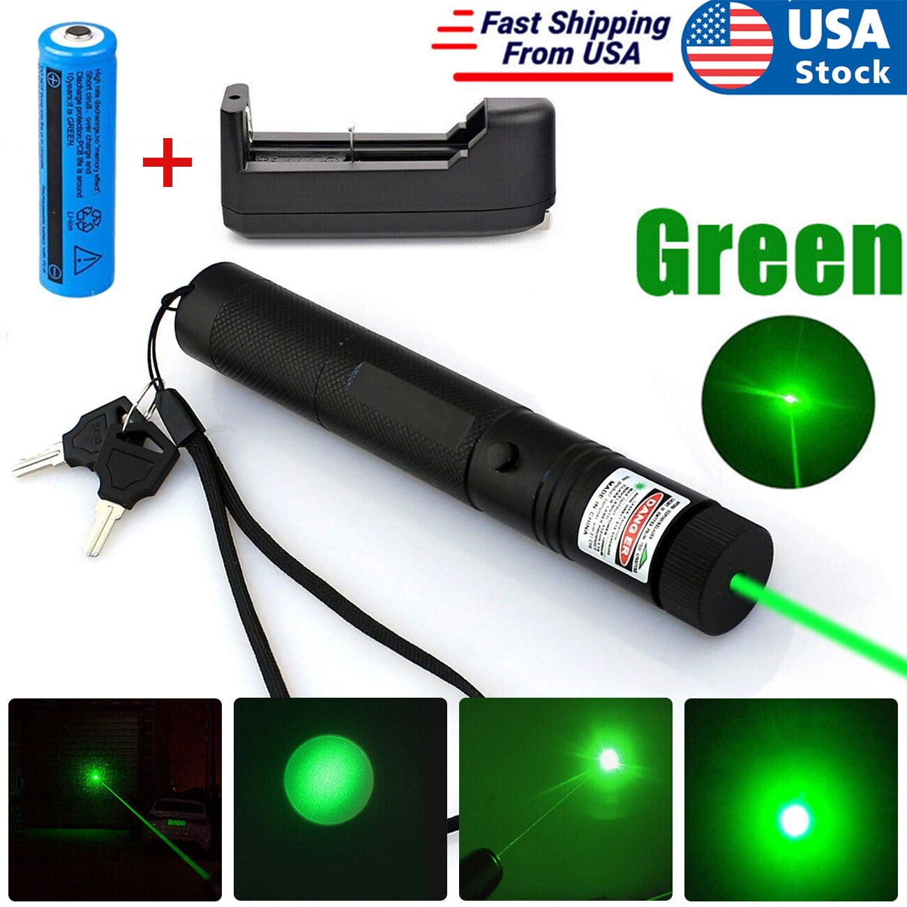 (Weiyi-EC)-- Green Laser Pointer Pen Light 9900Mile Strong Visible Beam ...