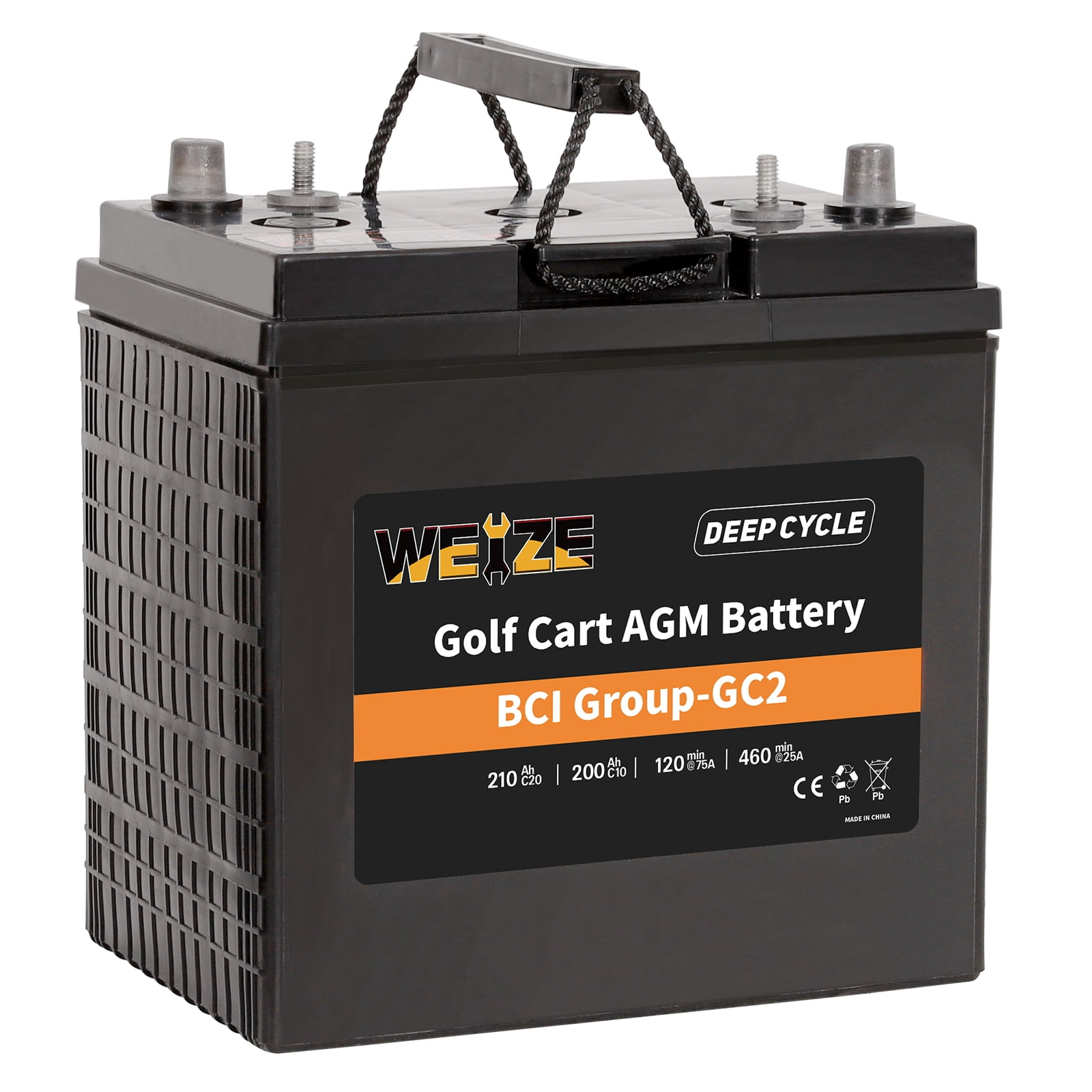 Weize 6V 210ah Deep Cycle AGM Golf Cart Battery, BCI Group GC2 Scrubber ...